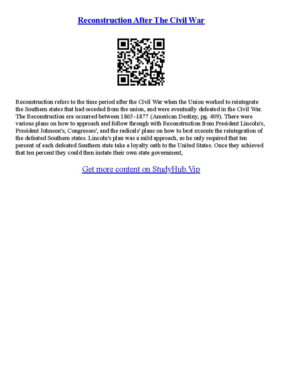 Reconstruction After The Civil War Essay - Reconstruction After The ...