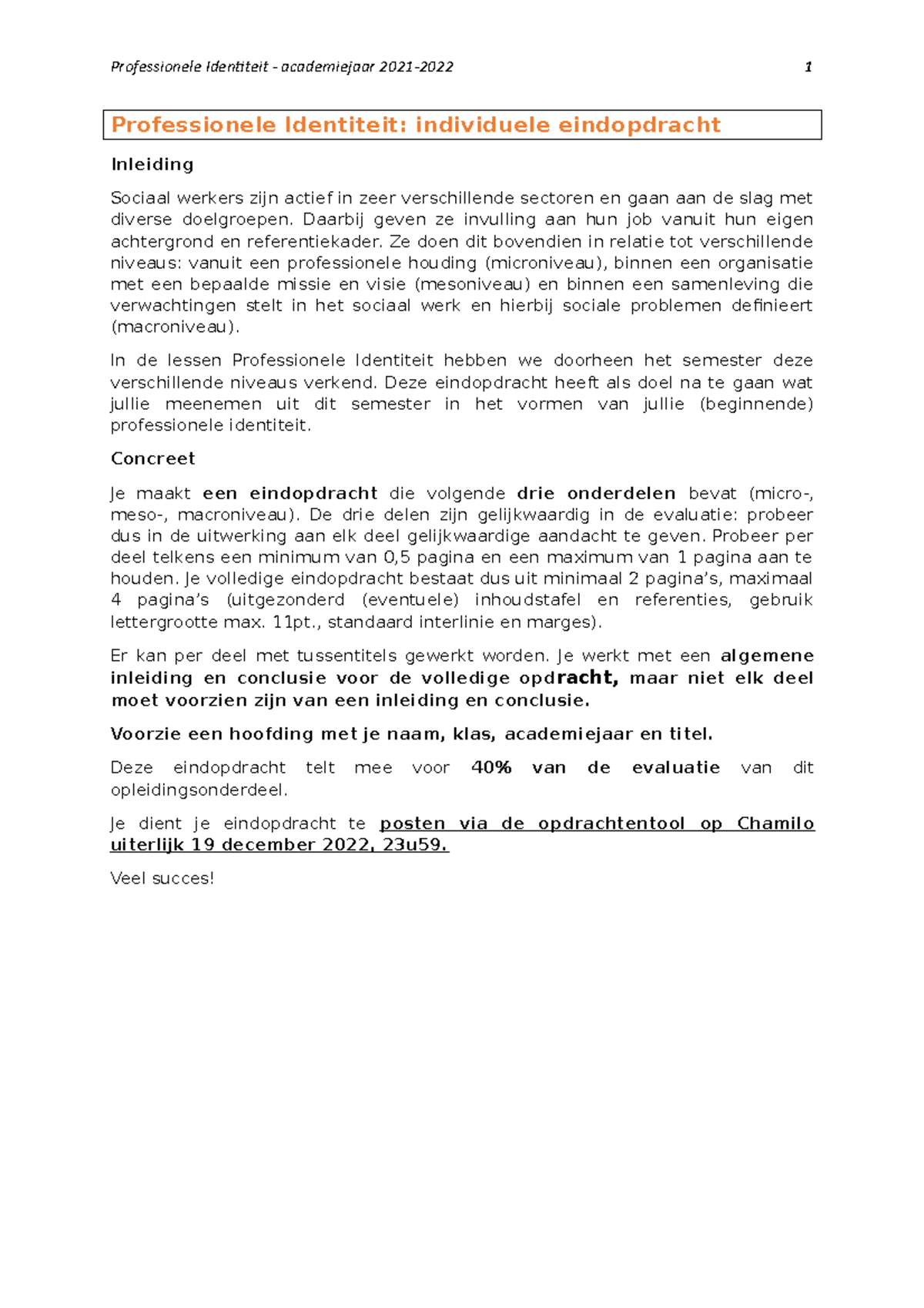 opdracht PI 2022 - Professionele Identiteit: individuele eindopdracht ...