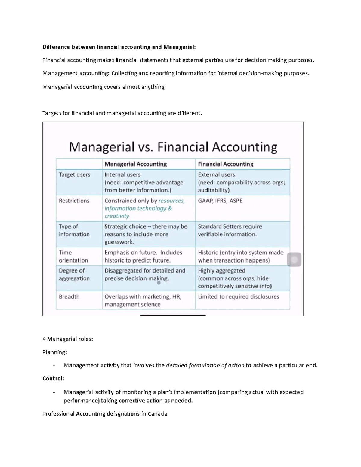 Week 1 Lecture notes - Difference between financial accounting and ...
