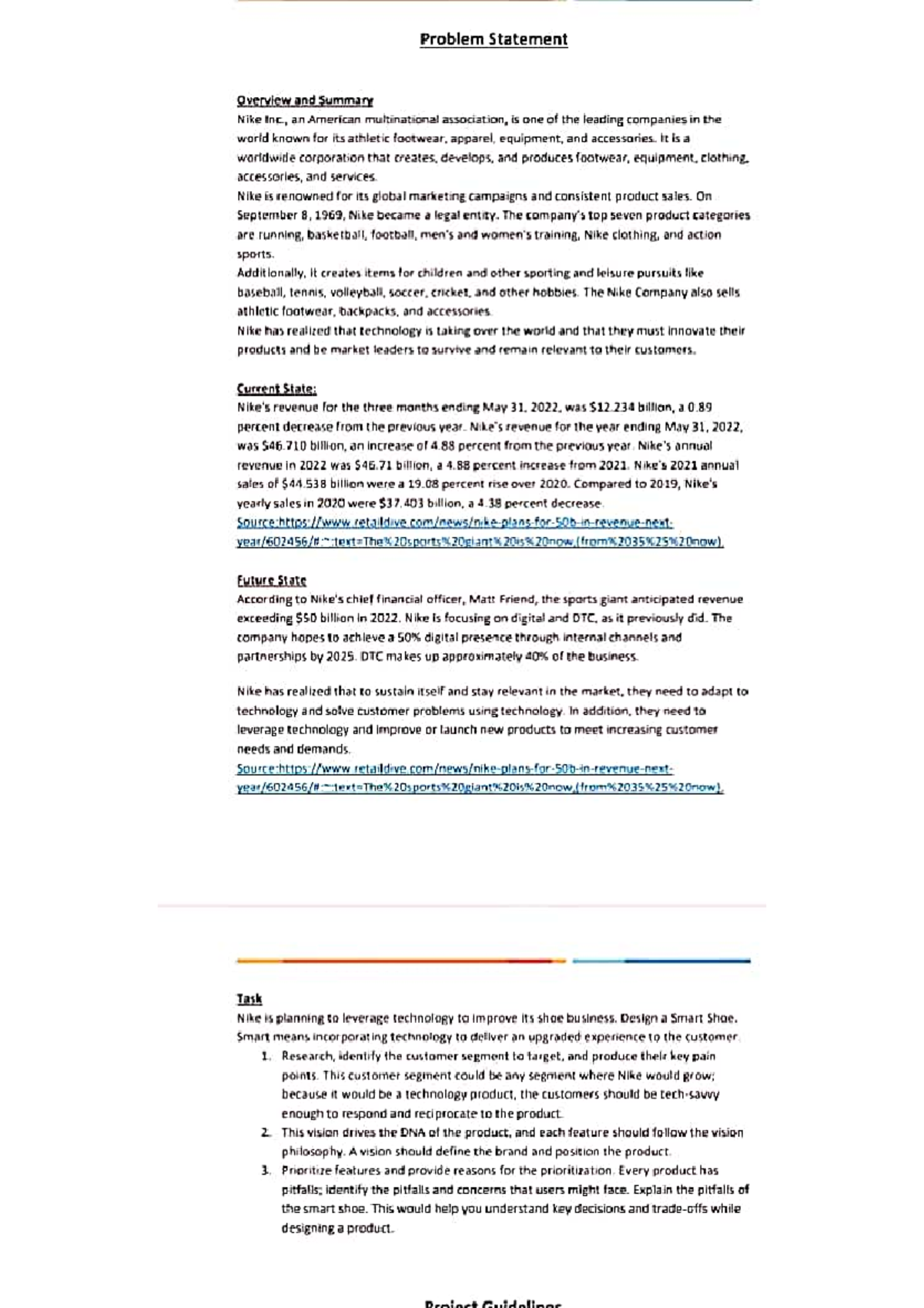 Project - CASE study - Problem Statement Overview and Summary Nike Inc ...