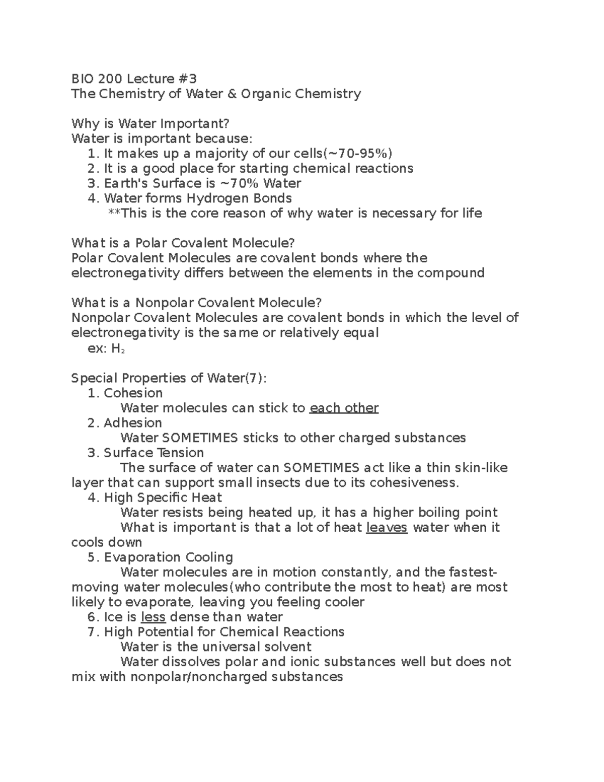 BIO 200 Lecture #3 - These are notes from a Foundations of Biology I ...