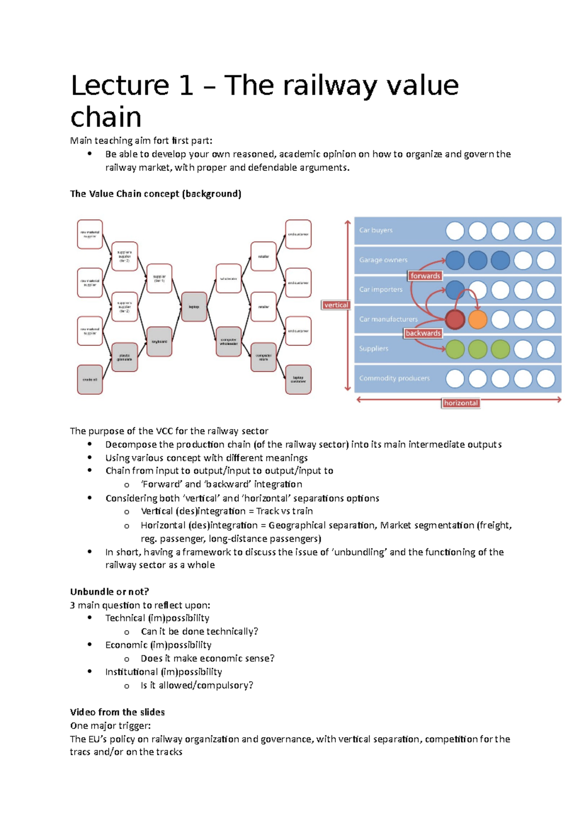 Lecture 1 notes - Lecture 1 – The railway value chain Main teaching aim ...