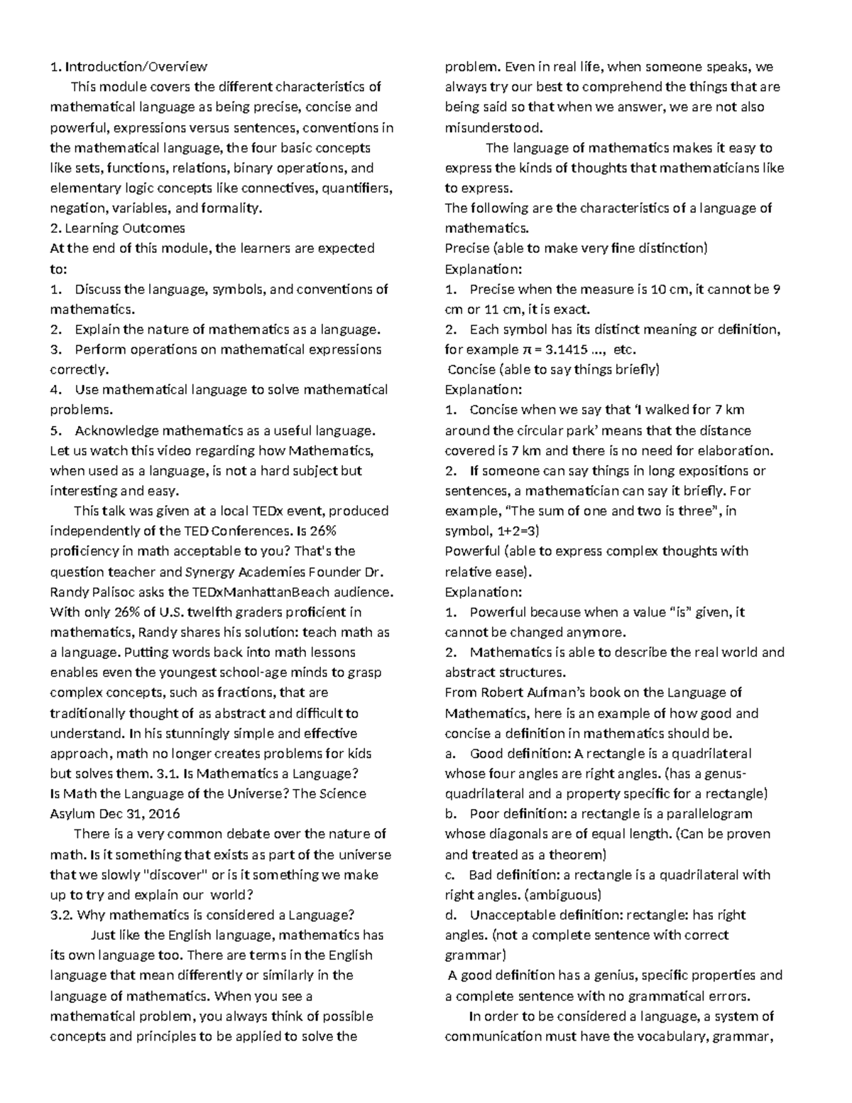 MMW Module 2 - Use this as a guide - Introduction/Overview This module ...