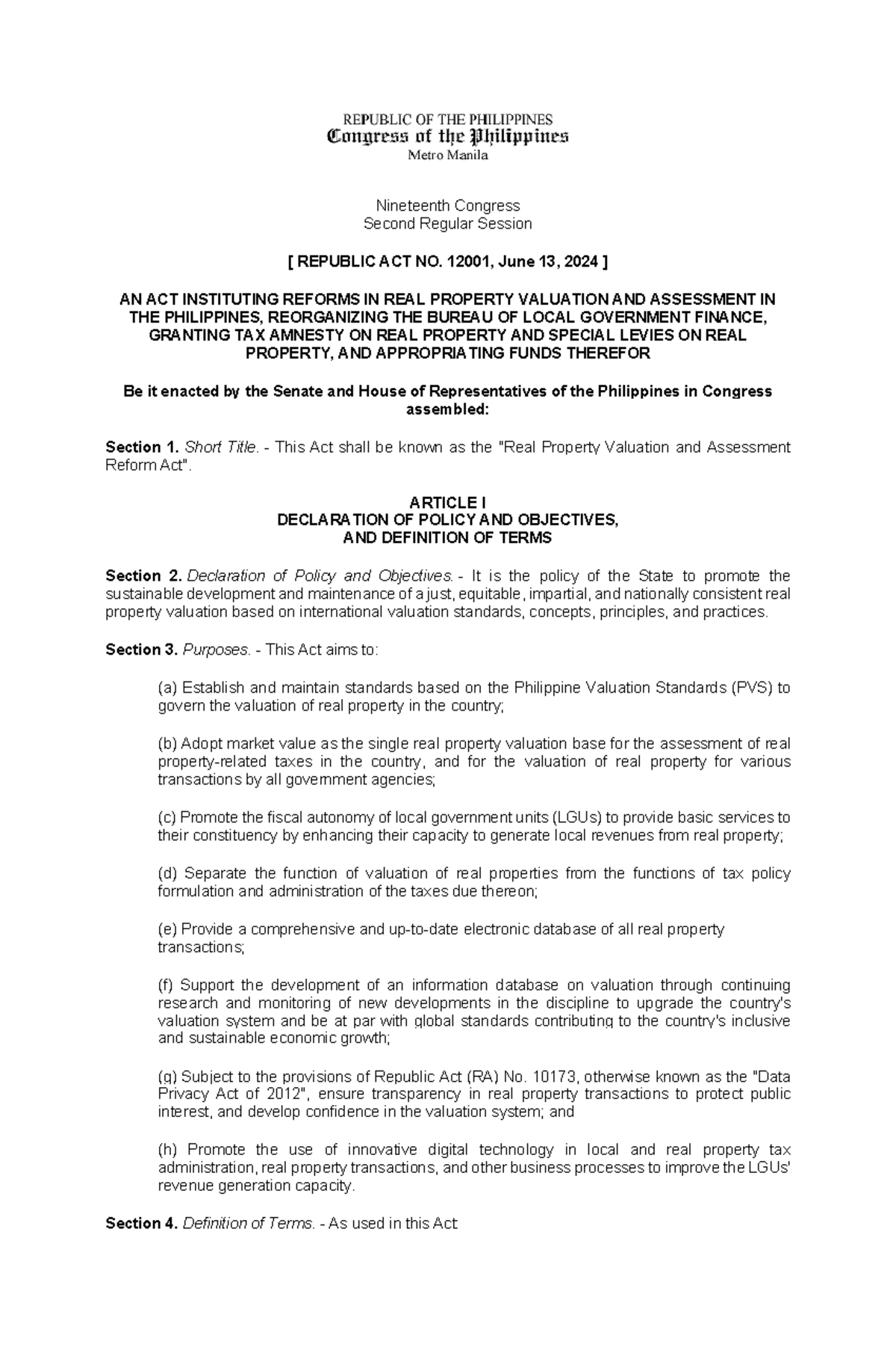 RA12001 (2024-0613) - Real Property Valuation and Assessment Reform Act ...