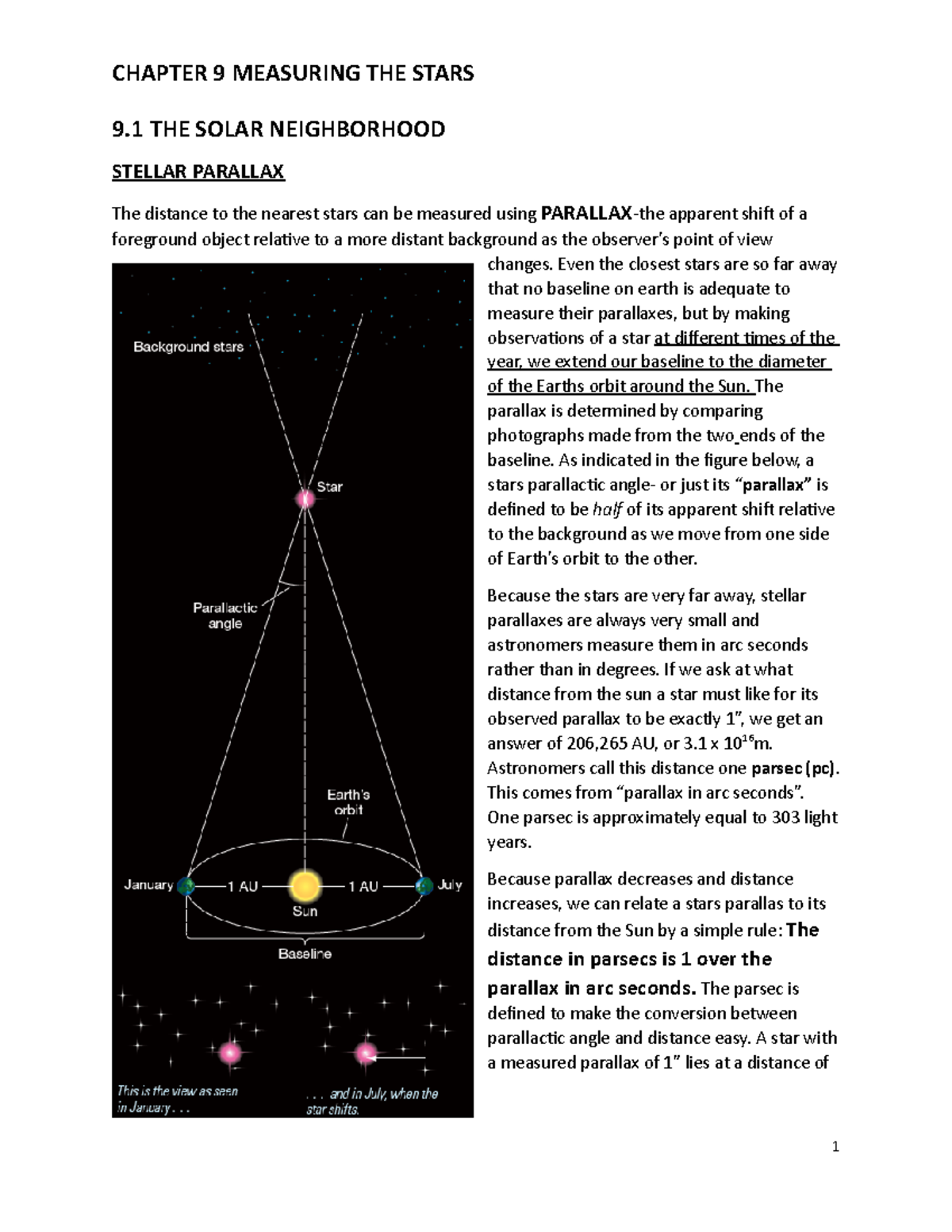 Chapter 9 Notes - 9 THE SOLAR NEIGHBORHOOD STELLAR PARALLAX The ...