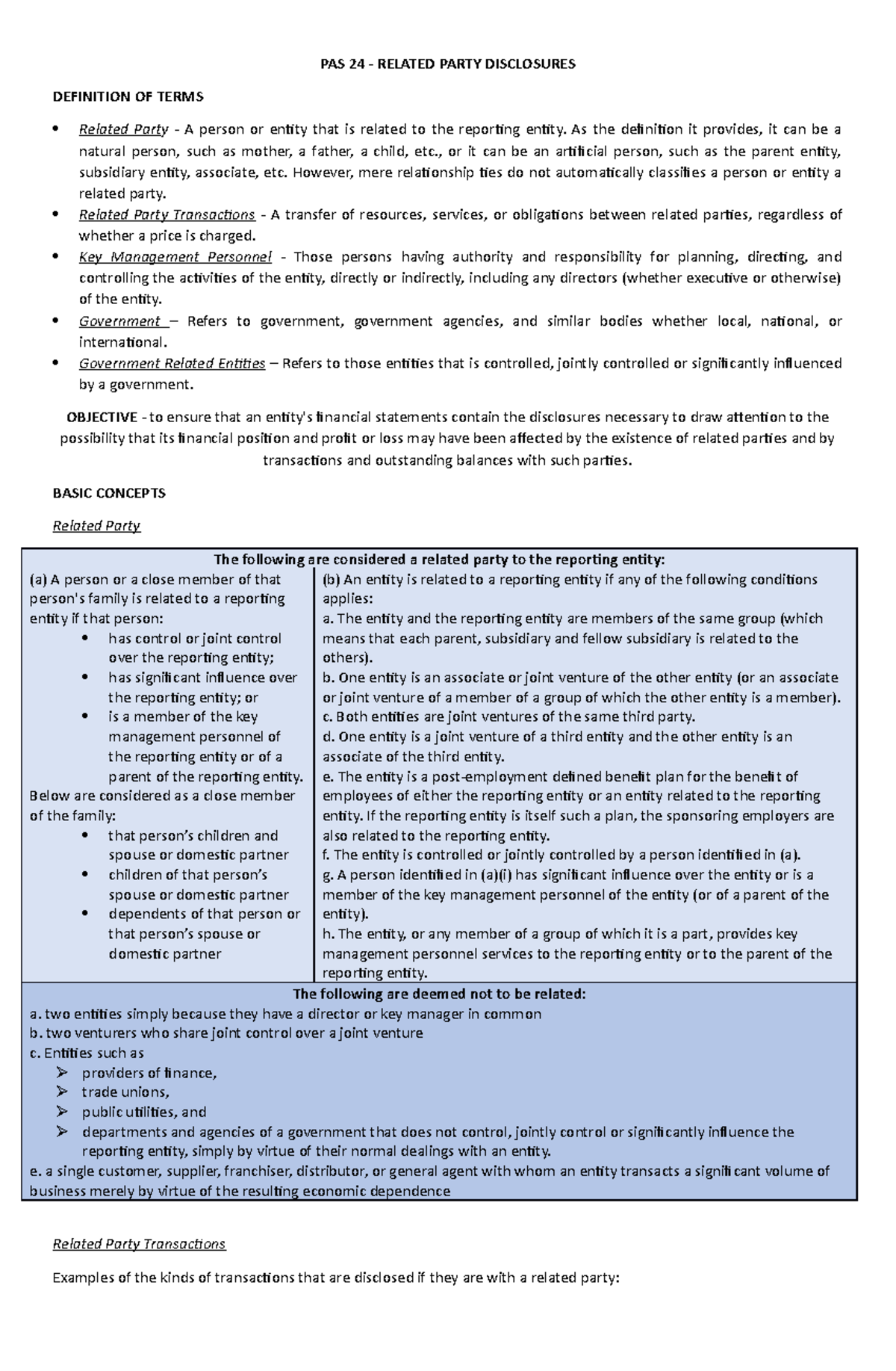 PAS 24 Related Party Disclosures - PAS 24 - RELATED PARTY DISCLOSURES ...