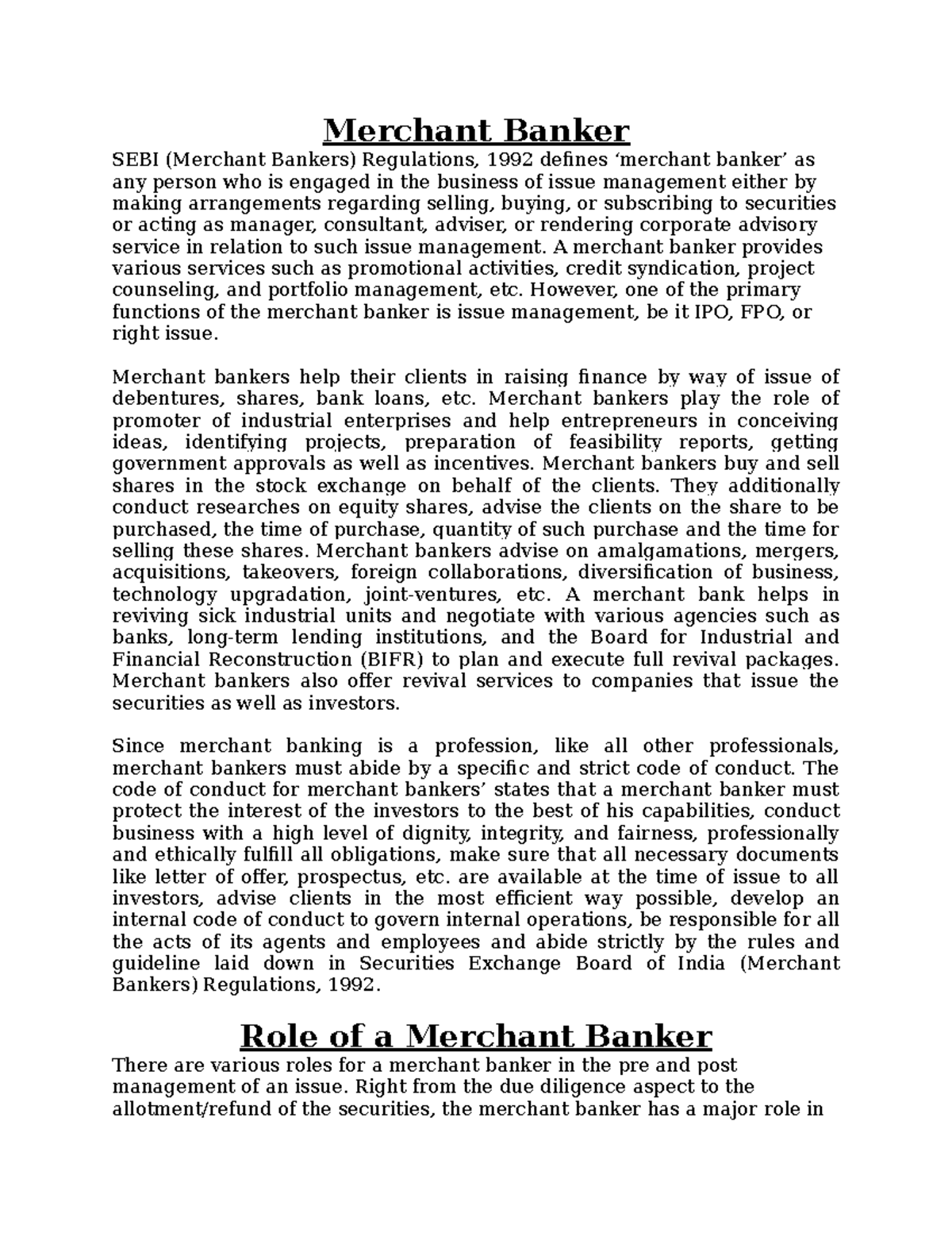 Merchant Banker - A merchant banker provides various services such as ...