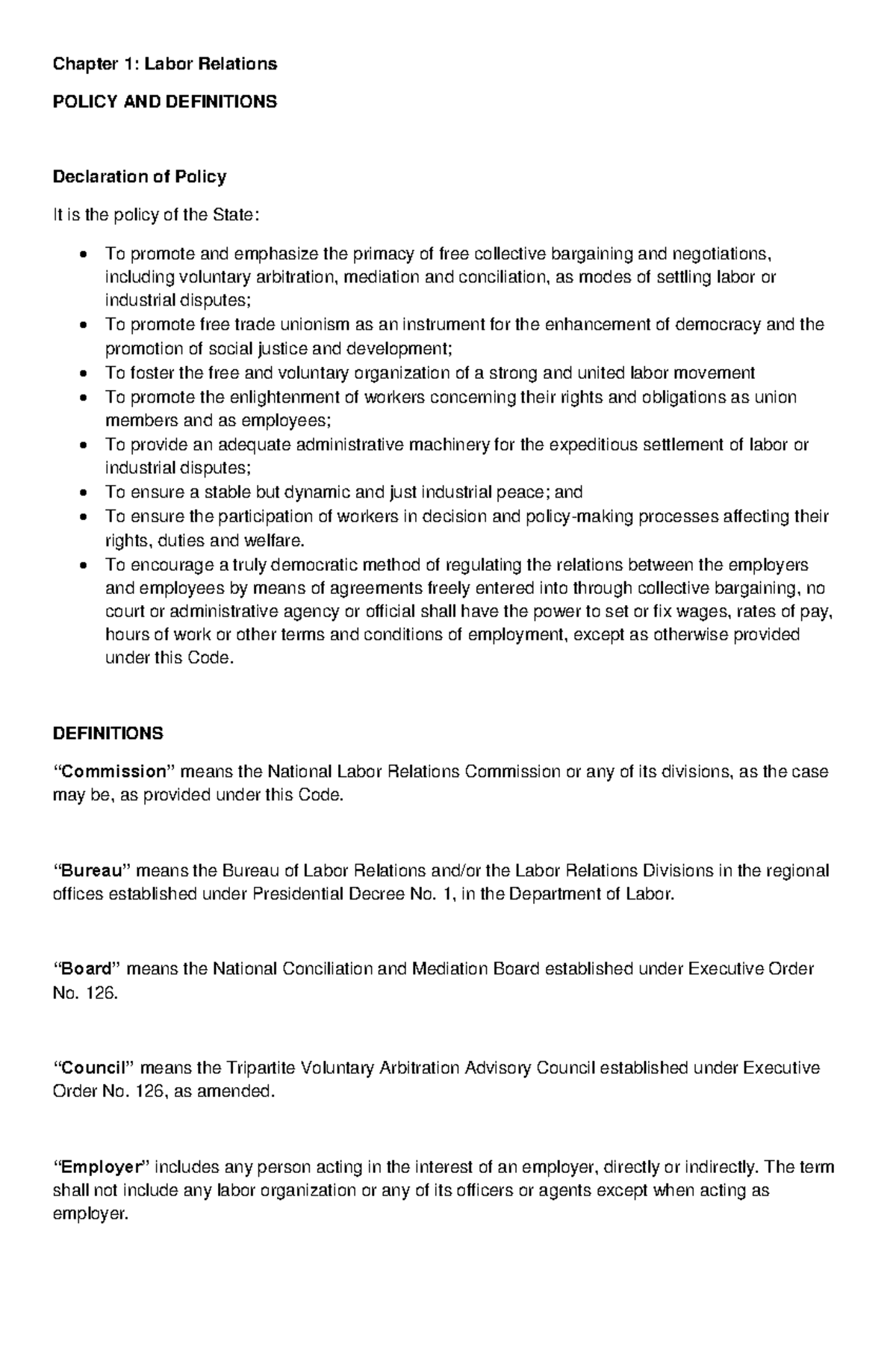 Chapter-1 - This lecture notes is about the chapter of labor relations ...