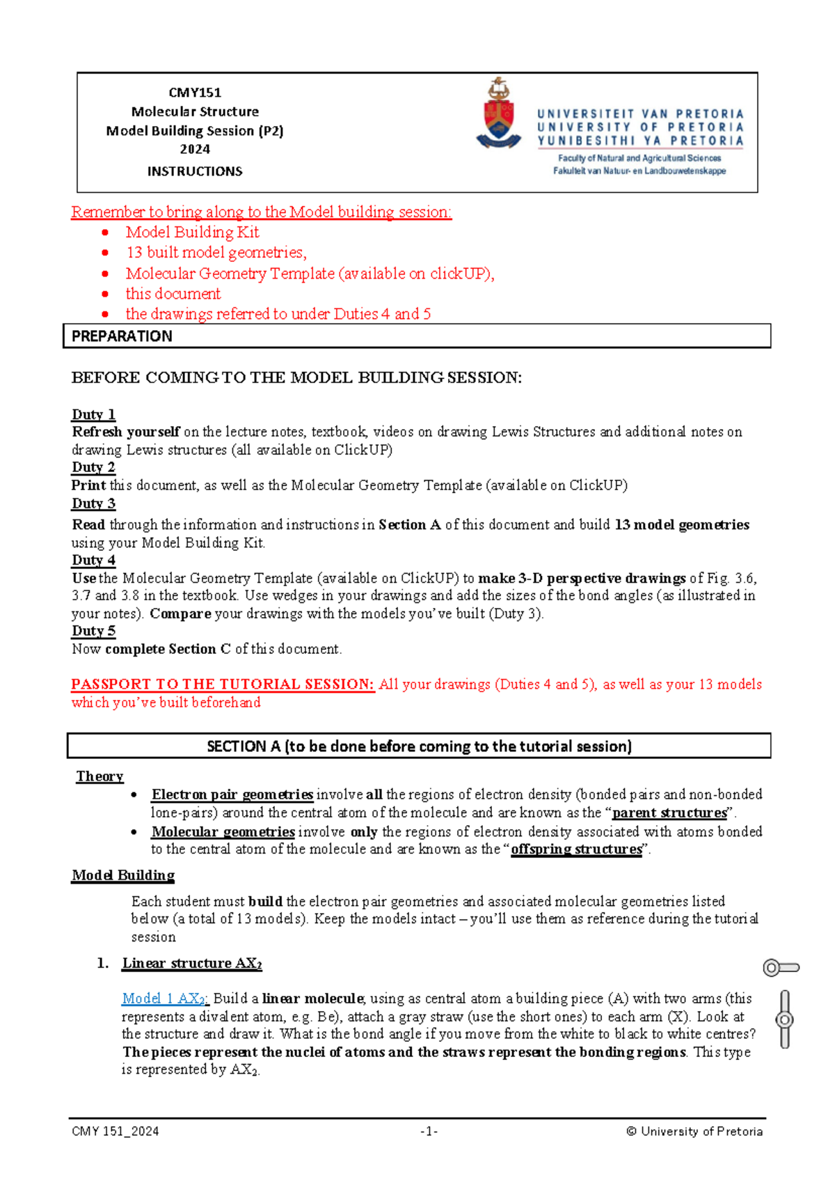P2 Molecular Model Building Instructions - Remember to bring along to ...