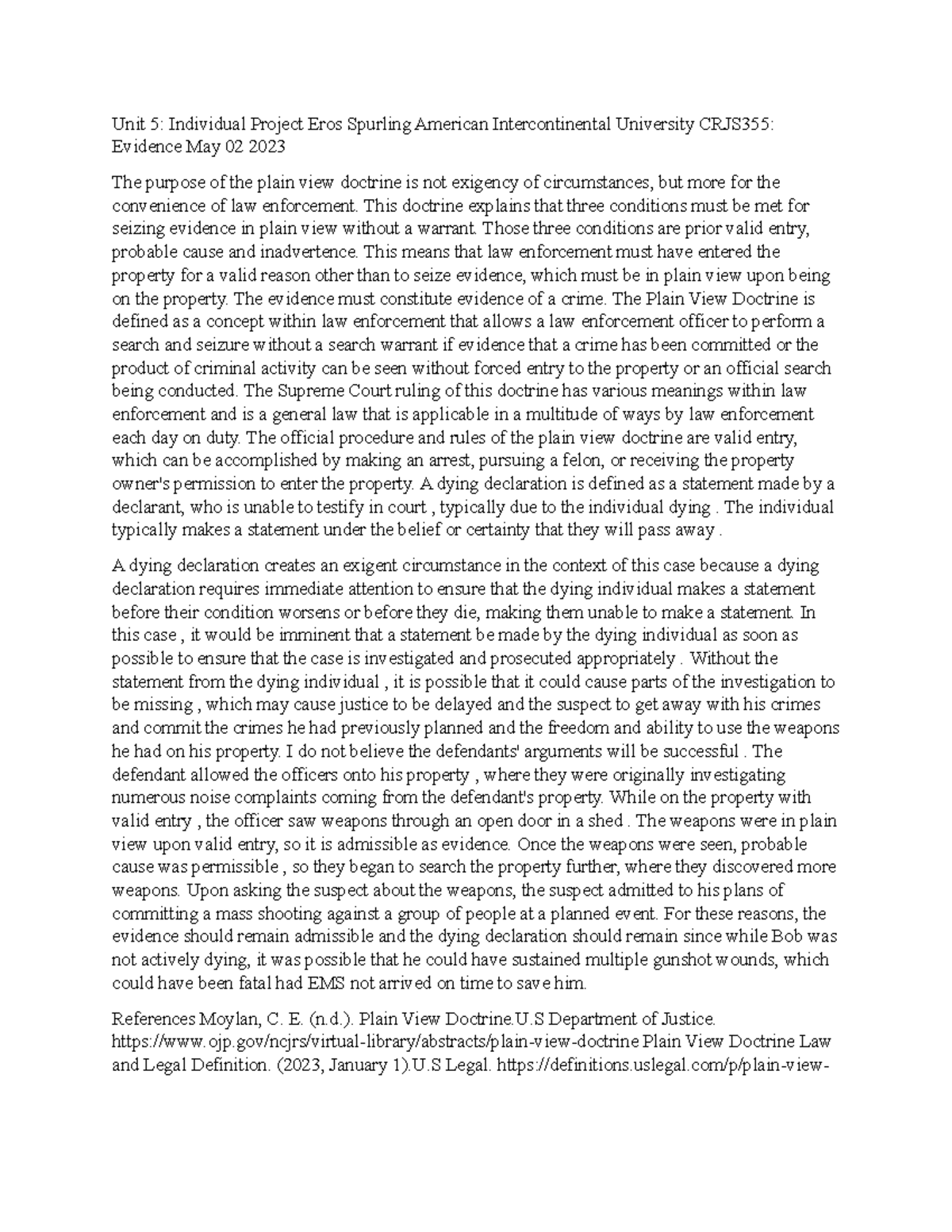 Unit 5 CRJS355 - Unit 5: Individual Project Eros Spurling American ...