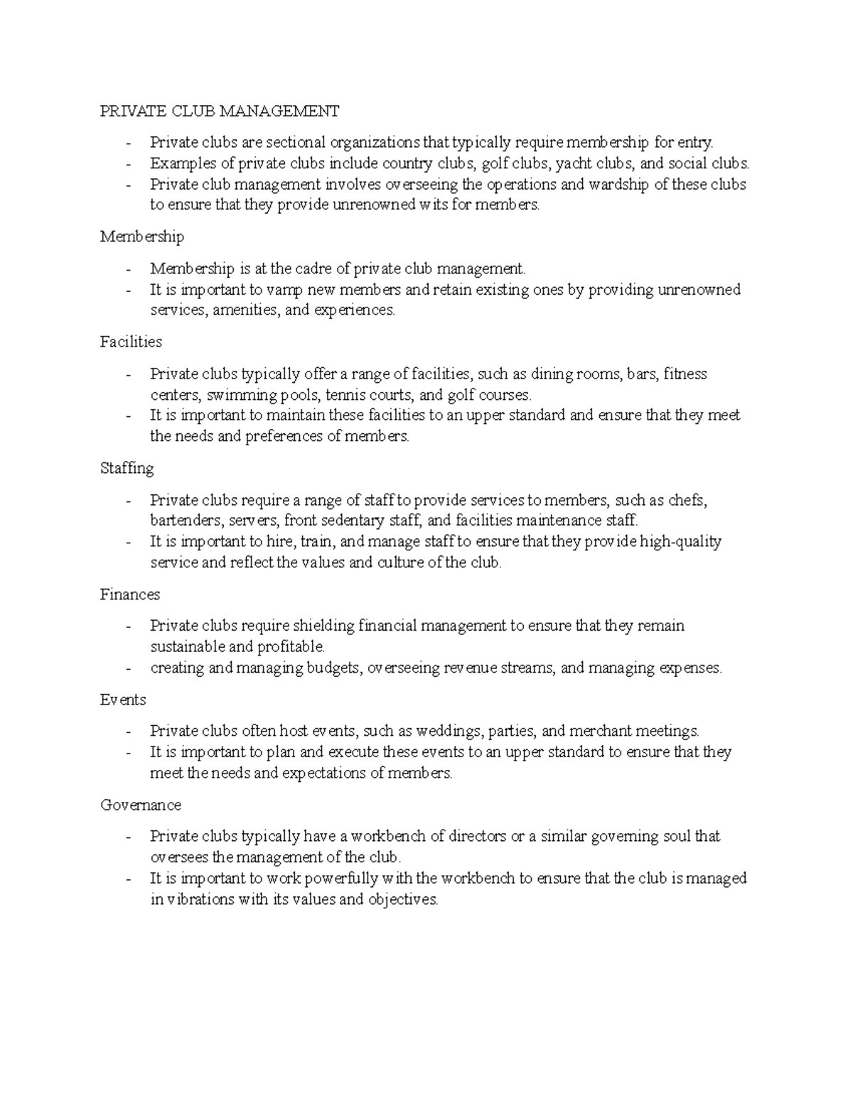 Private CLUB Management Notes 1 - PRIVATE CLUB MANAGEMENT Private clubs ...