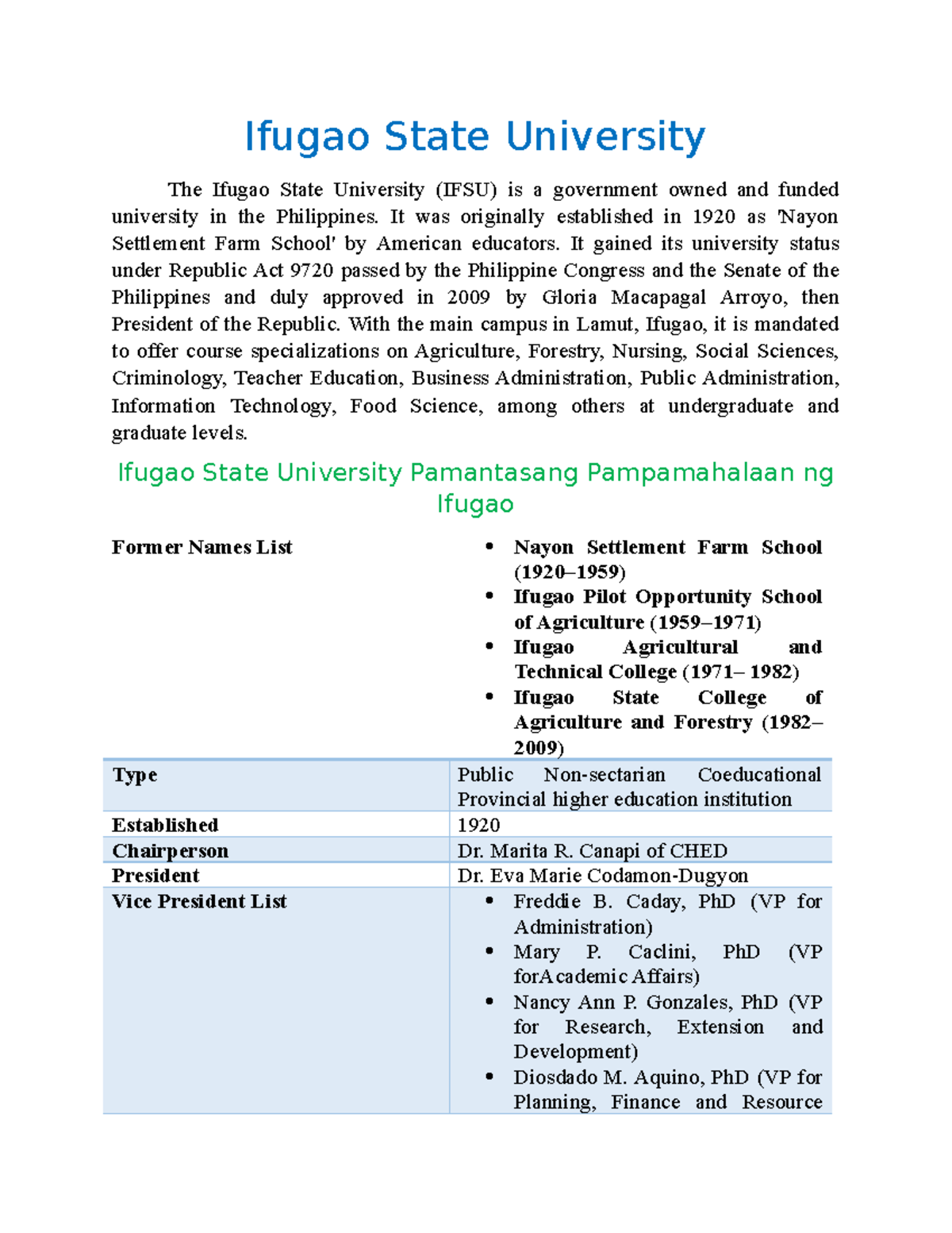 IFSU- Lagawe- History - I will use the file as a guide - Ifugao State ...