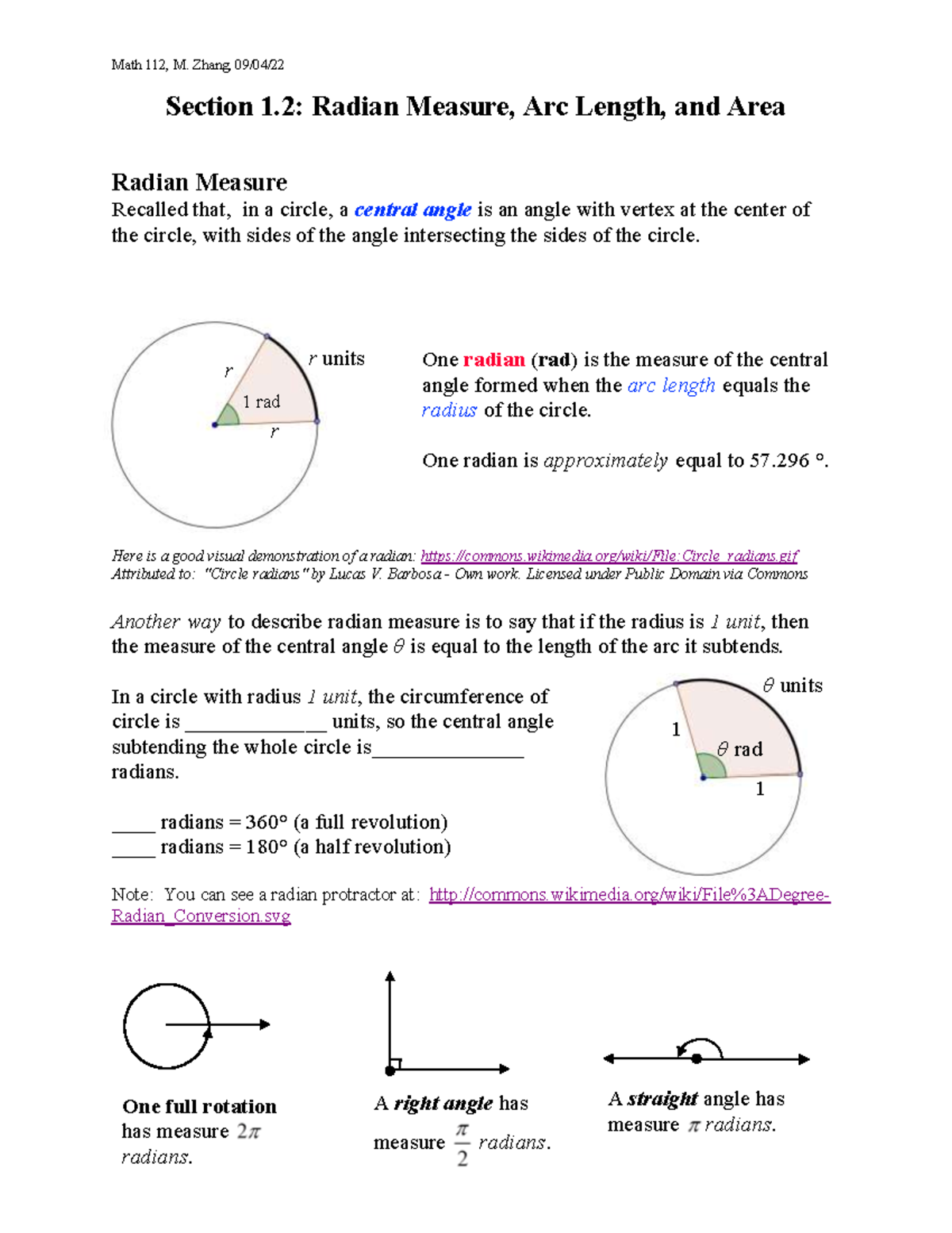 Section 1.2 Lecture Notes - Math 112, M. Zhang, 09/04/ Section 1 ...
