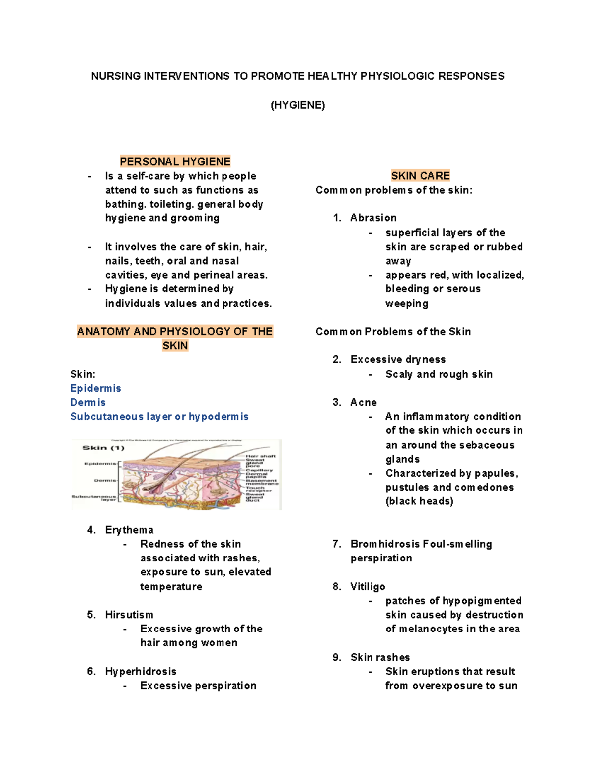 ( Hygiene) Nursing Interventions TO Promote Healthy Physiologic ...