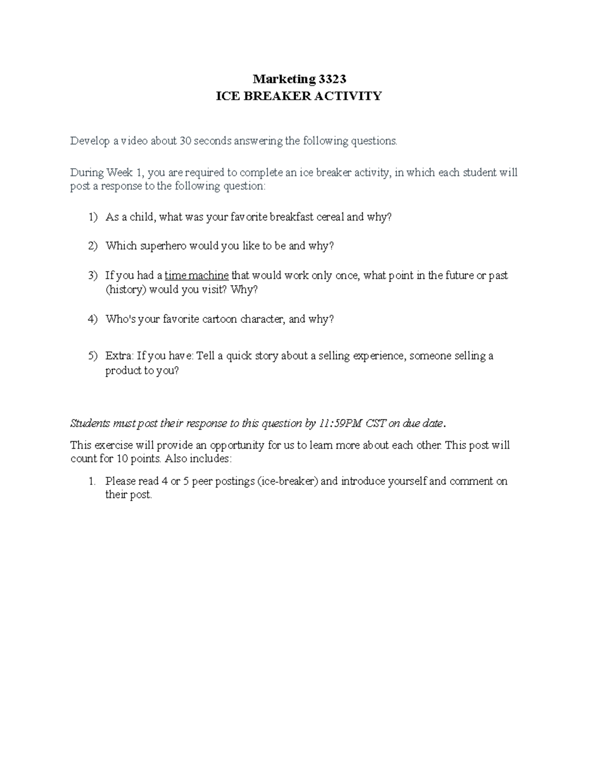 Ice Breaker Activity Marketing 3323 ICE BREAKER ACTIVITY Develop A