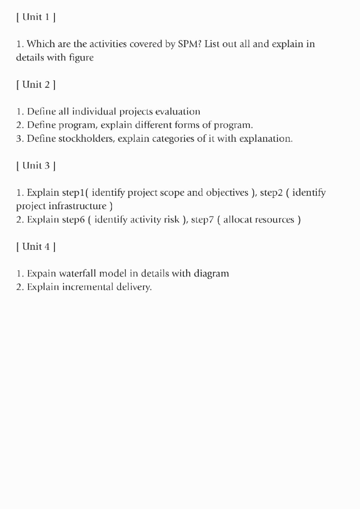 SPM assignment 1 - thank you - Unit 1 1. Which are the activities ...