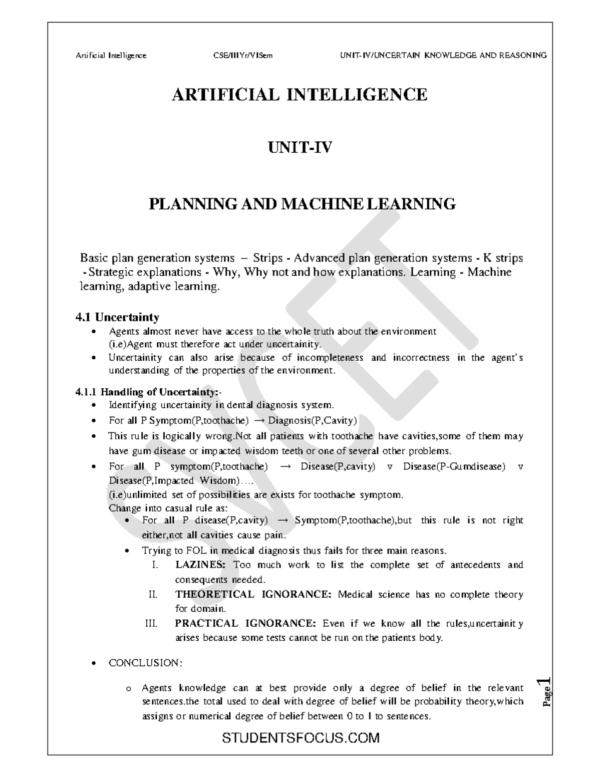 Ai unit4 svcet - notes - Page 1 ARTIFICIAL INTELLIGENCE UNIT-IV ...