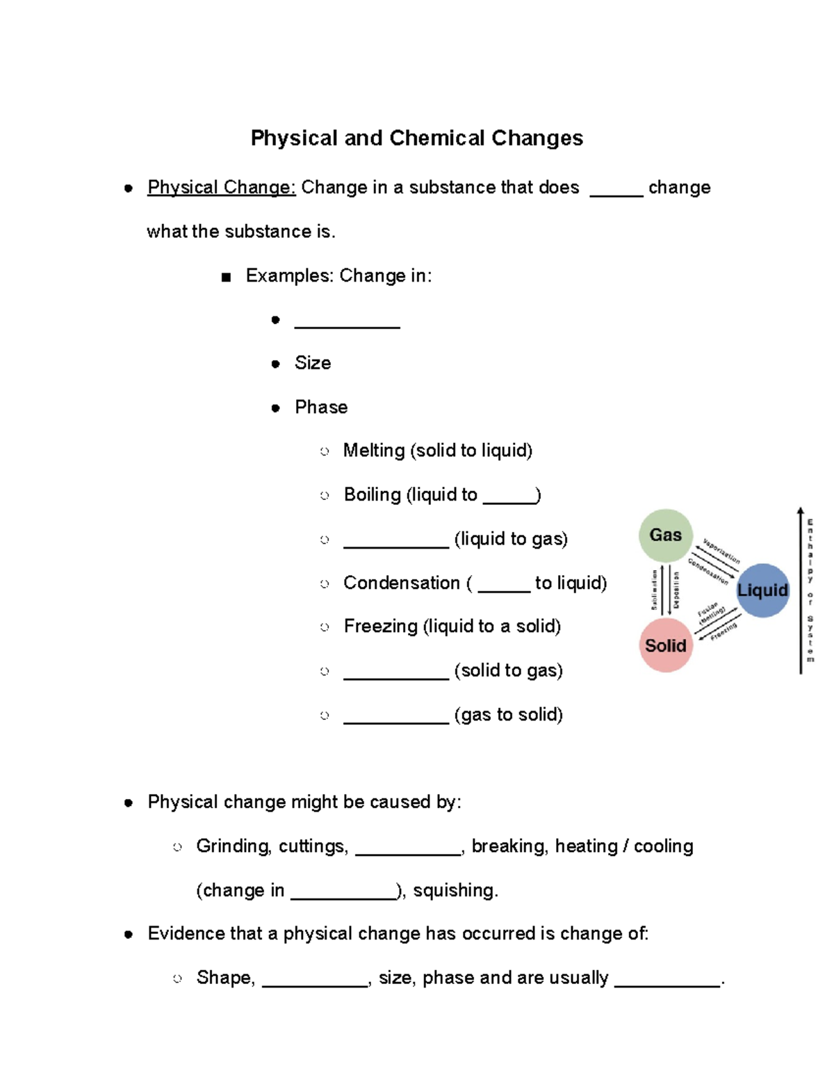 Chemical and Physical Changes Notes - Physical and Chemical Changes ...