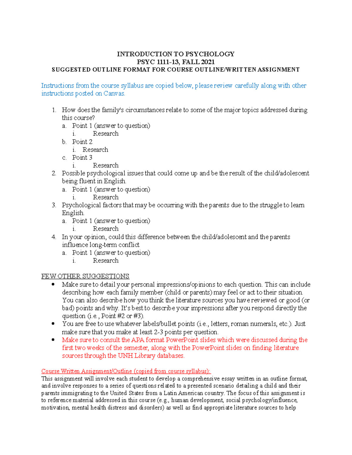 Course Outline Assignment - Outline Format and Instructions from ...