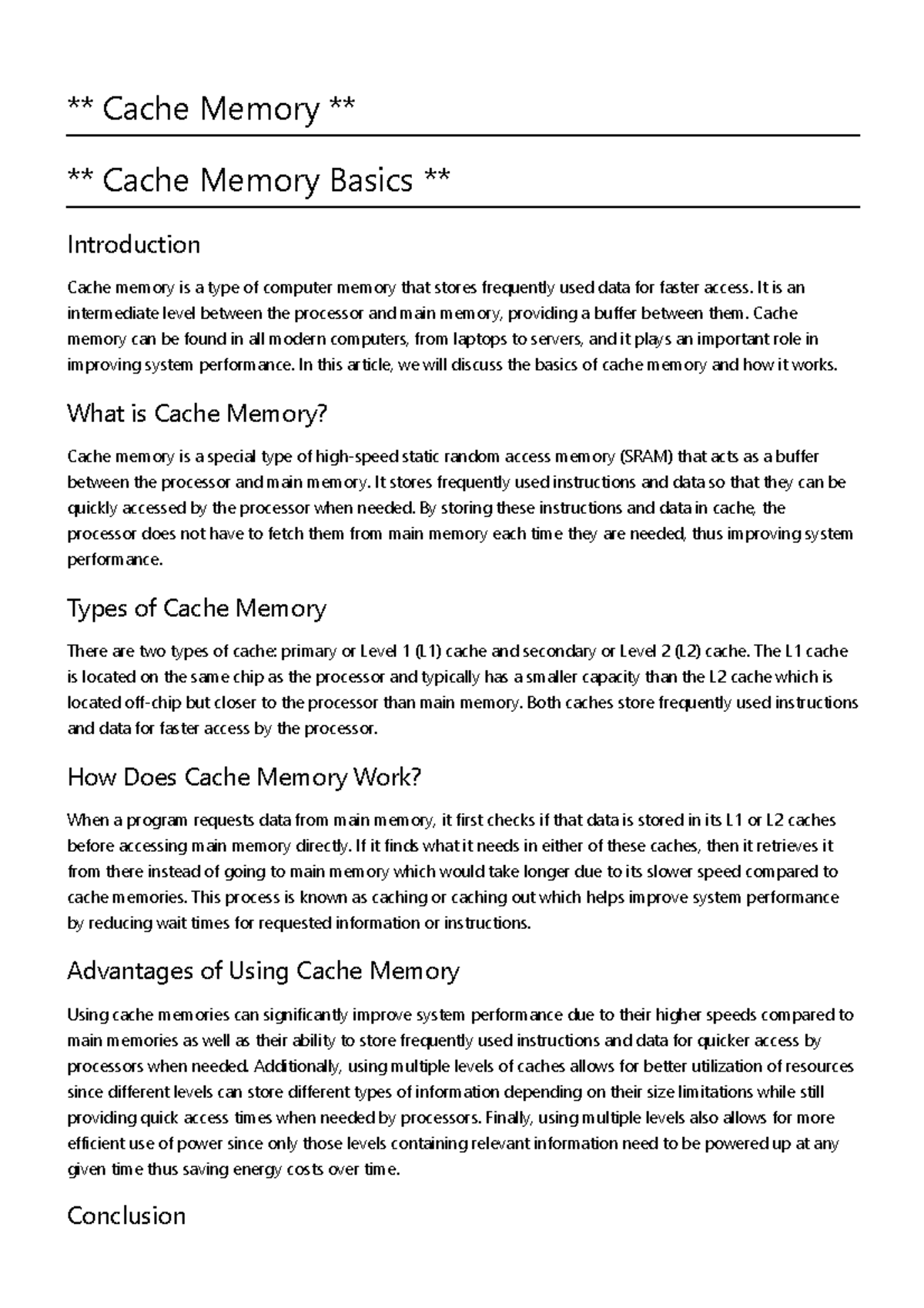 Cache Memory In Operating System Concepts Cache Memory Cache