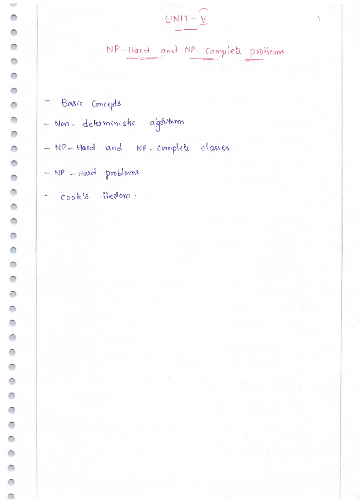 UNIT-5 - Ooo - UNIT V and complete problems Basic Concepts Non ...