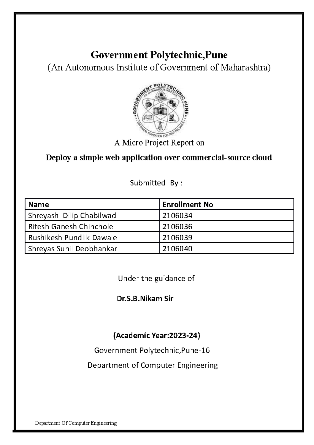 Cloud Comp Micro Project - Department Of Computer Engineering ...