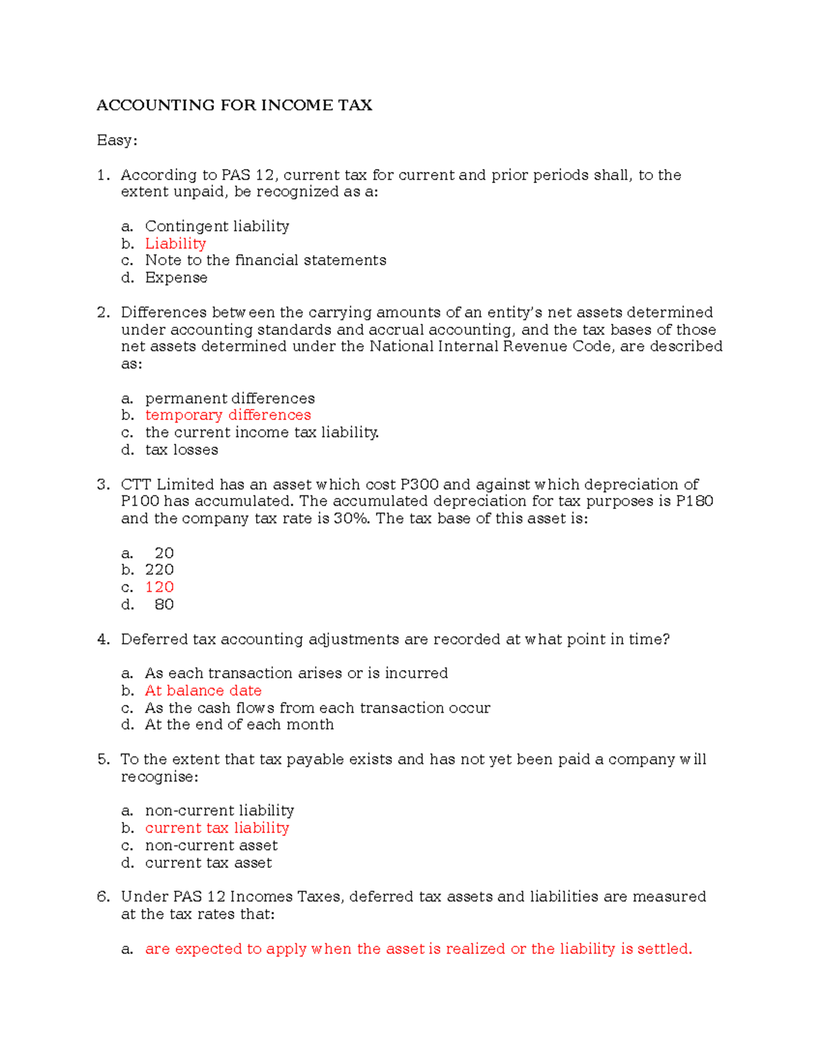 Accounting for Income Tax - ACCOUNTING FOR INCOME TAX Easy: According ...