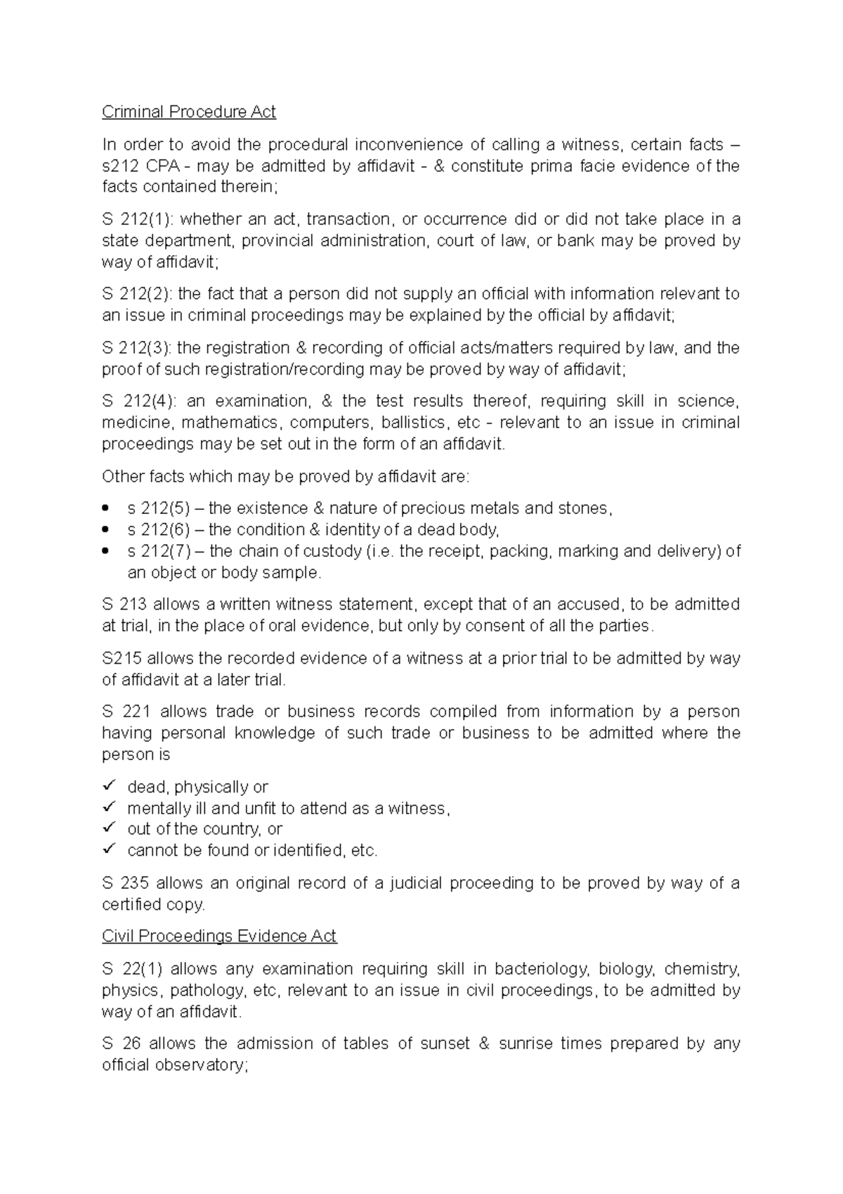 Hearsay - Note summaries - Criminal Procedure Act In order to avoid the ...
