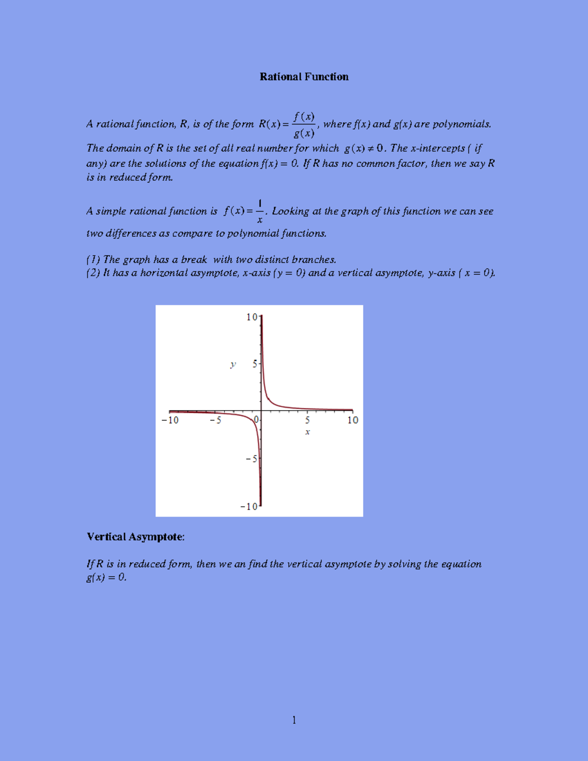 Rational Function - The domain of R is the set of all real number for ...