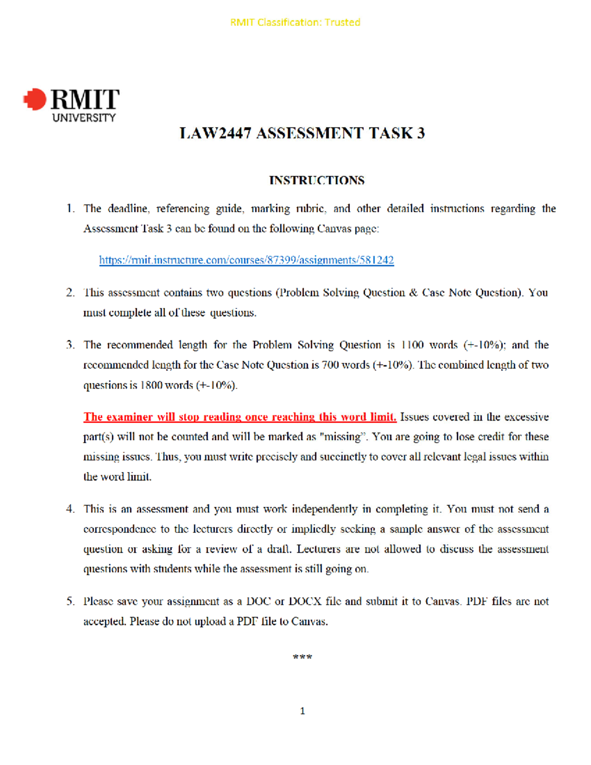 LAW2447 Assessment Task 3 Questions Sem 2-2021 [Official Version] - RMIT Classification: Trusted ...
