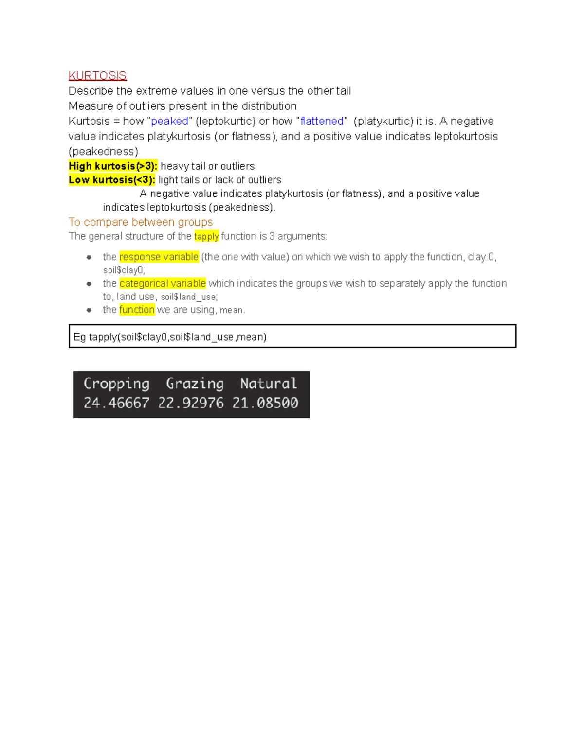 Kurtosis notes - KURTOSIS Describe the extreme values in one versus the ...