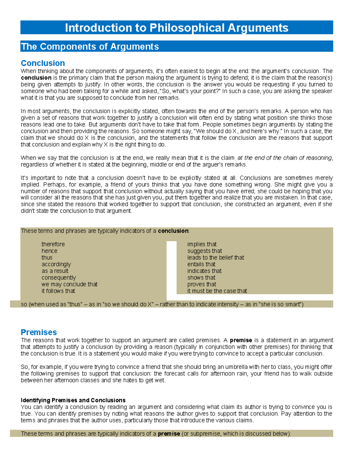 Intro to Arguments - class material - Introduction to Philosophical ...