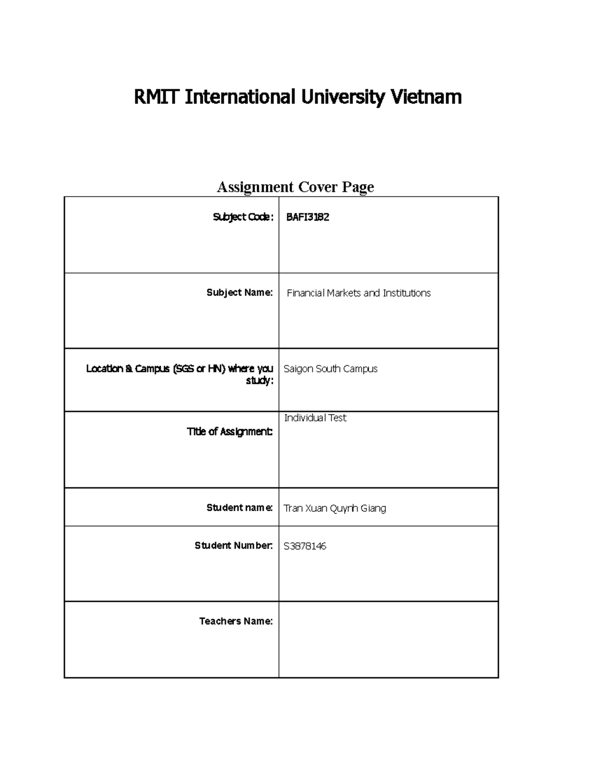Financial Market Assignment 1 - RMIT International University Vietnam ...