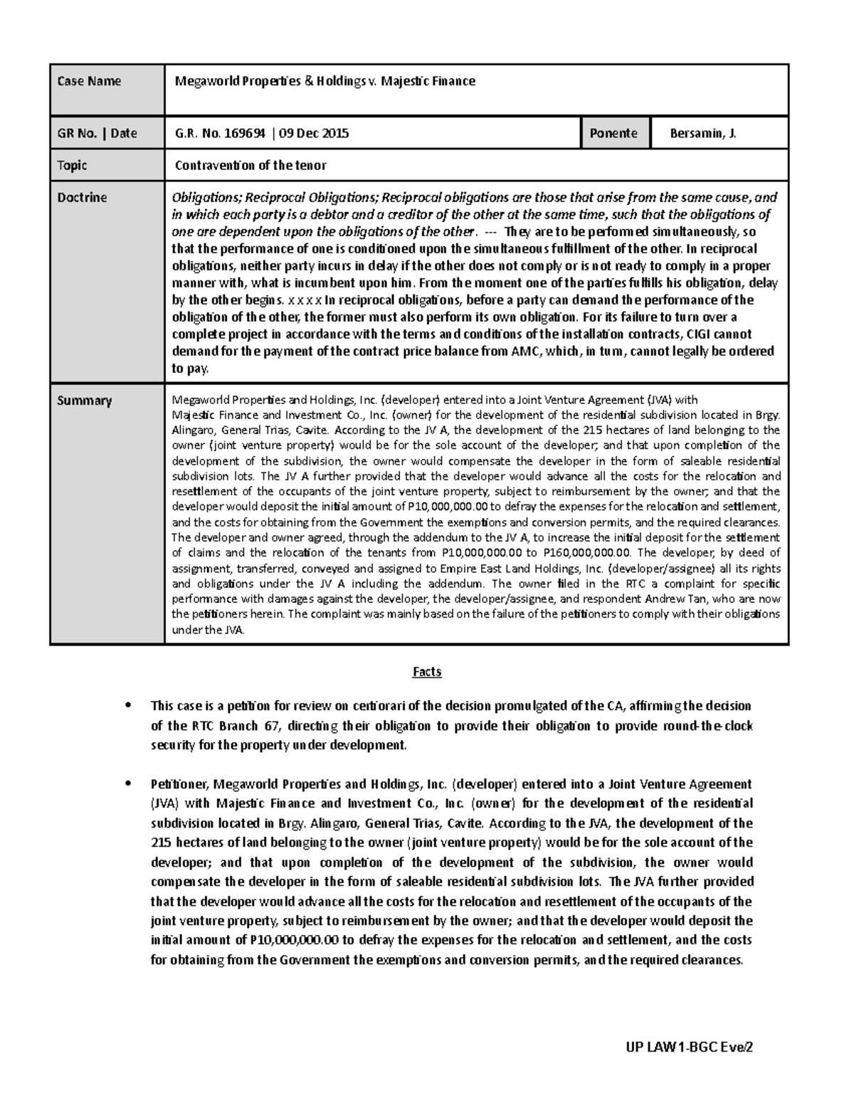 Megaworld v finance - digest - Case Name Megaworld Properties ...