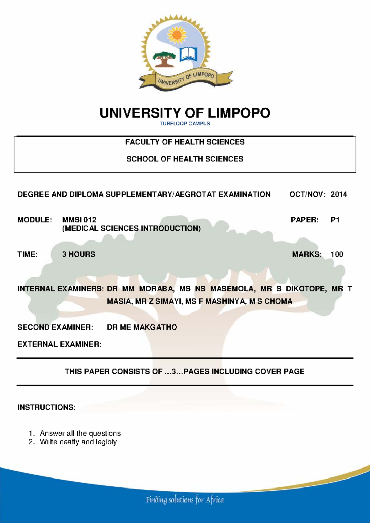 MMSI 012 OCT-NOV SUPP 2014 EXAM - UNIVERSITY OF LIMPOPO TURFLOOP CAMPUS ...