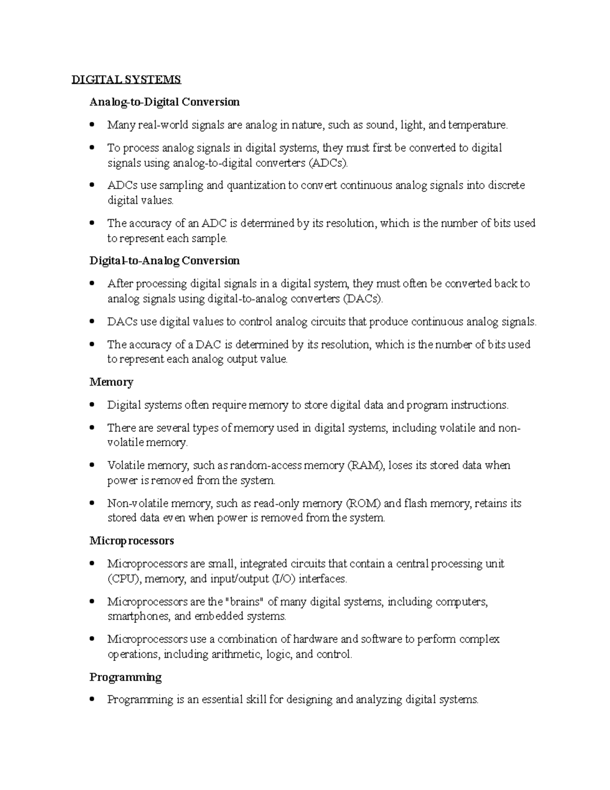 Digital Systems Notes 2 - DIGITAL SYSTEMS Analog-to-Digital Conversion ...