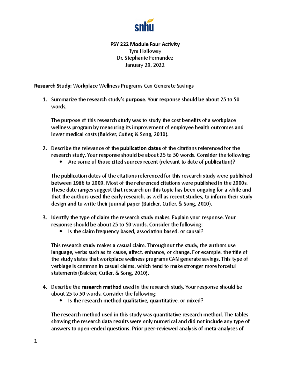 PSY222 Module Four Activity 4-2 Activity: Read a Research Paper - PSY 222 Module Four Activity ...