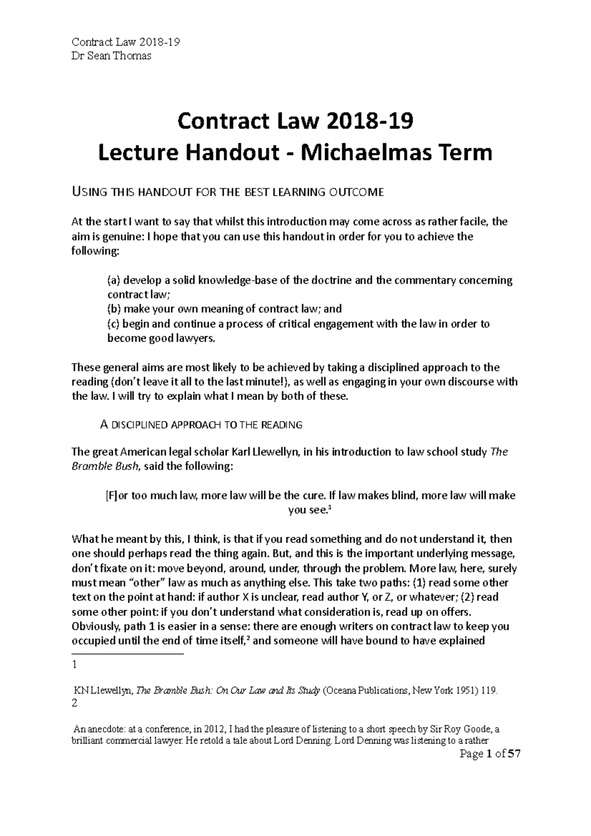Contract Law Lectures 2018-19 (handout) - Dr Sean Thomas Contract Law ...