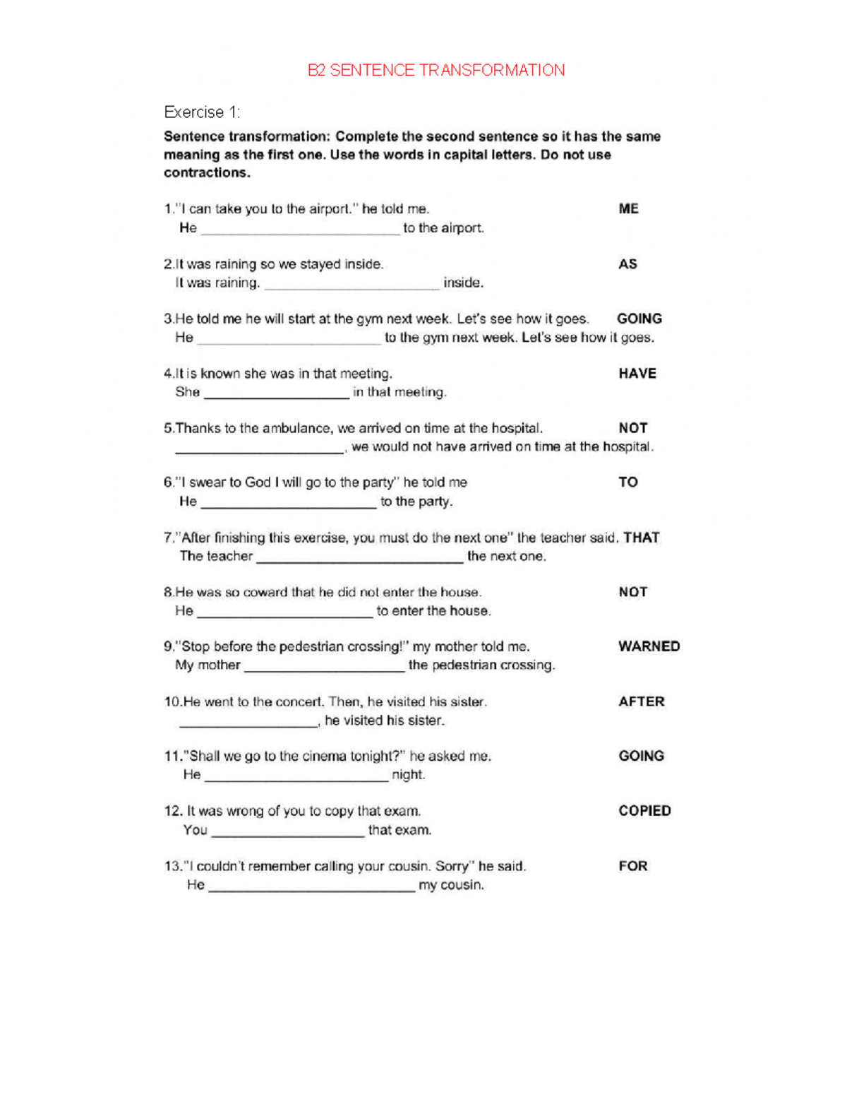 B2 Sentence Transformation - Sư Phạm Tiếng Anh - B2 SENTENCE ...