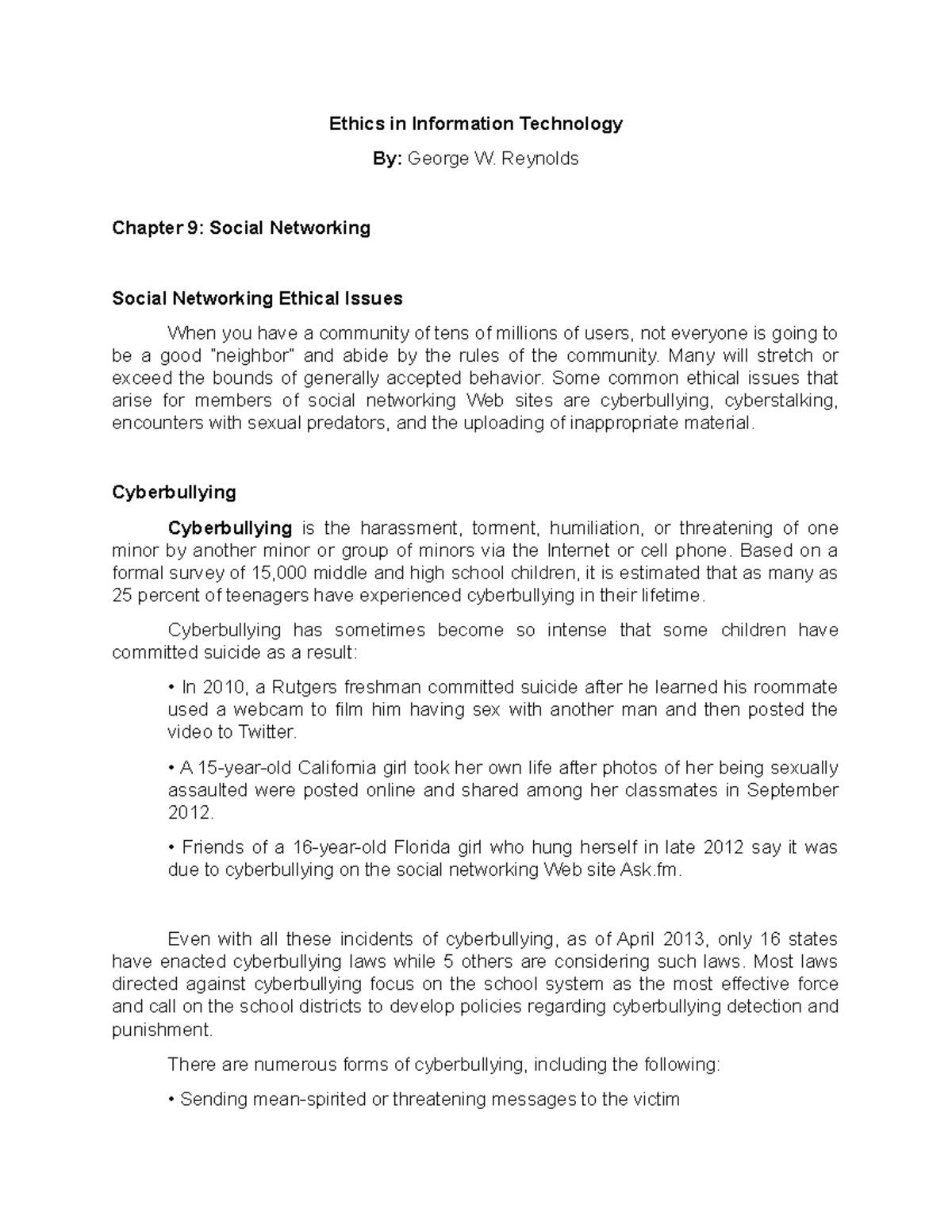 Social networking ethical issues - Ethics in Information Technology By ...