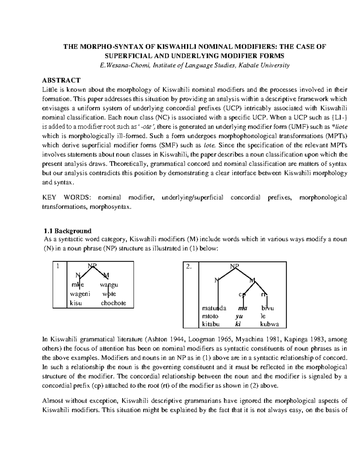 THE- Morpho- Syntax-OF- Kiswahili- Nominal- Modifiers - THE MORPHO-SYNTAX OF KISWAHILI NOMINAL ...