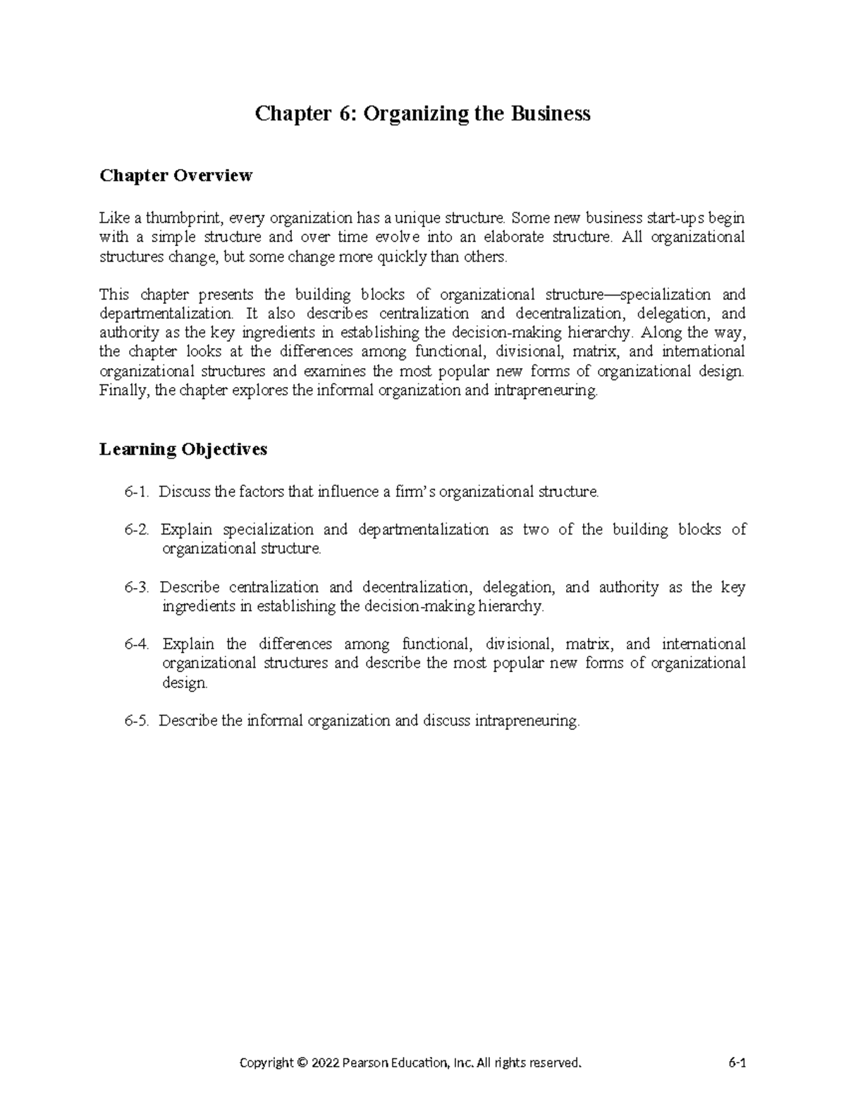 Chapter 6 - Business copy - Chapter 6: Organizing the Business Chapter ...