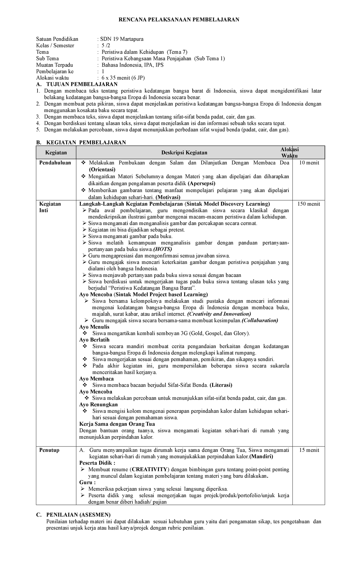 RPP IVAN Alfezri Bahasa Indonesia - RENCANA PELAKSANAAN PEMBELAJARAN ...