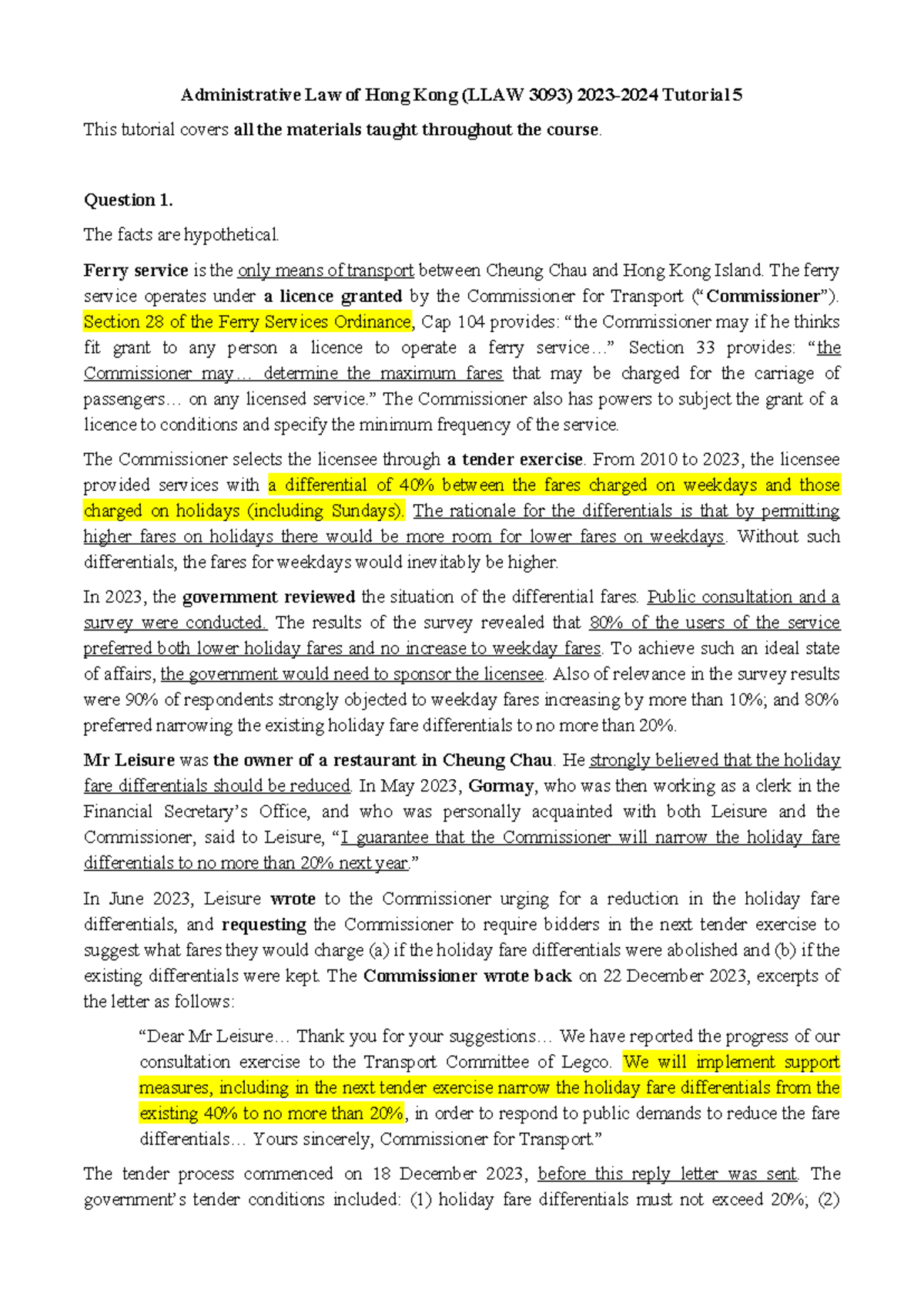 Tutorial 5 - Revision on All Topics - Administrative Law of Hong Kong ...