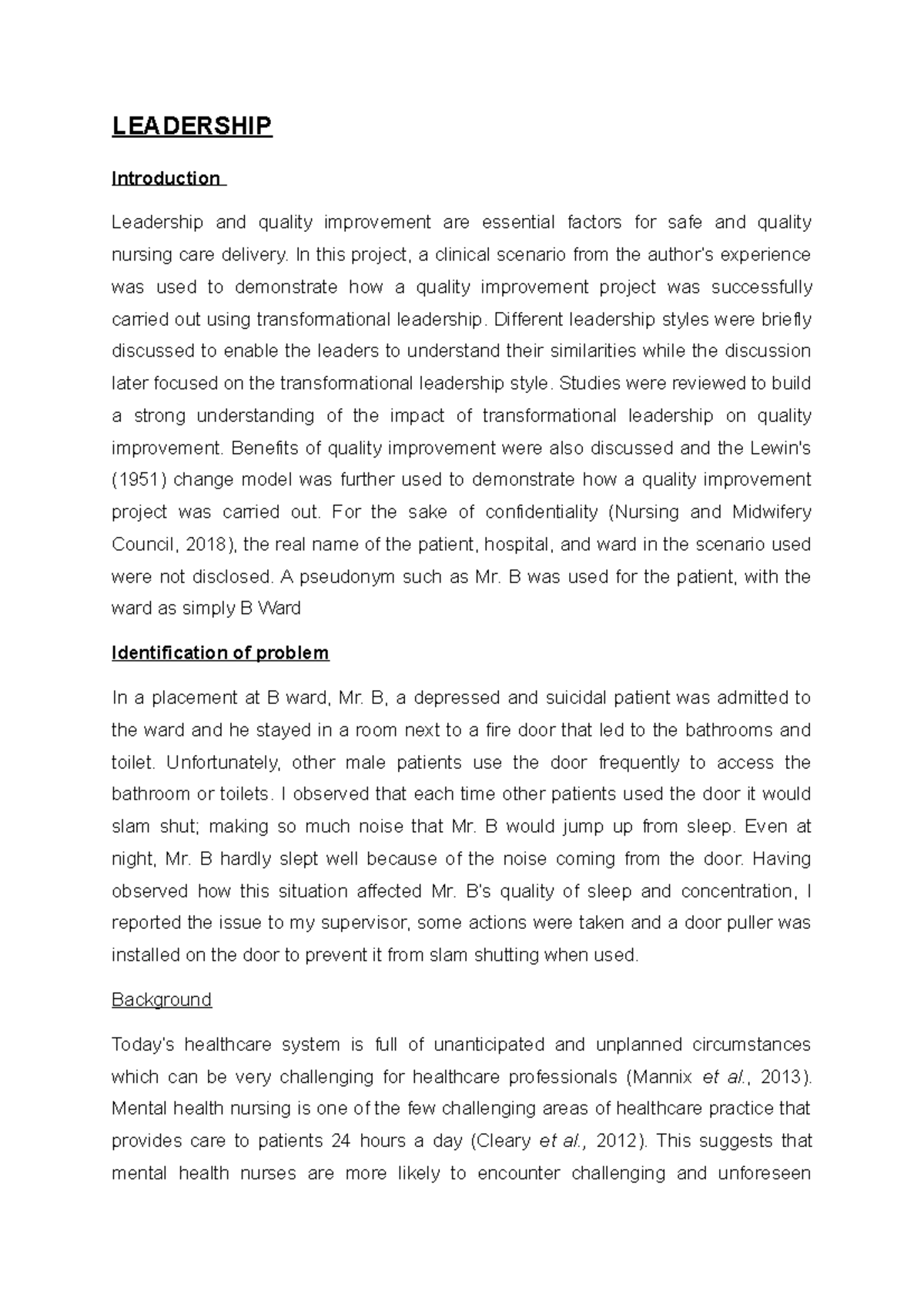 Leadership - LEADERSHIP Introduction Leadership and quality improvement ...