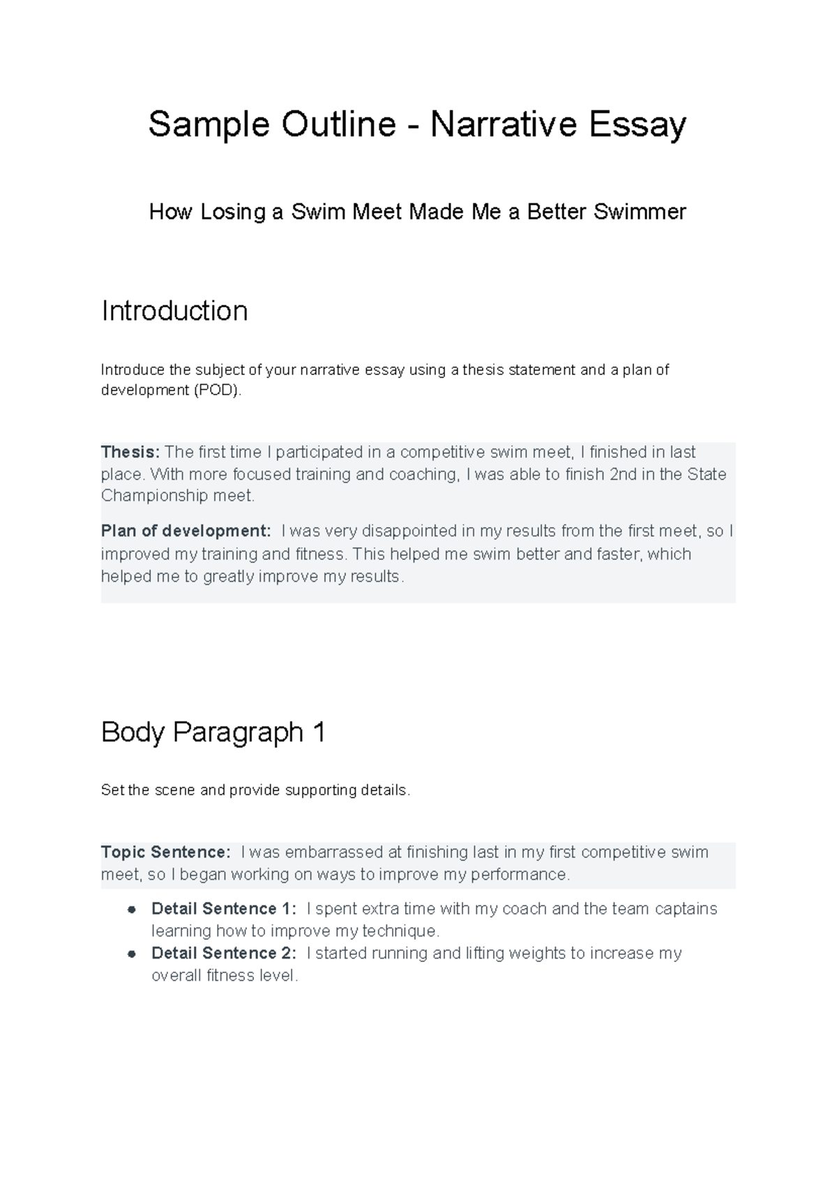 Grade 8 Outline Sample narrative-essay-outline-middle-school - Sample ...