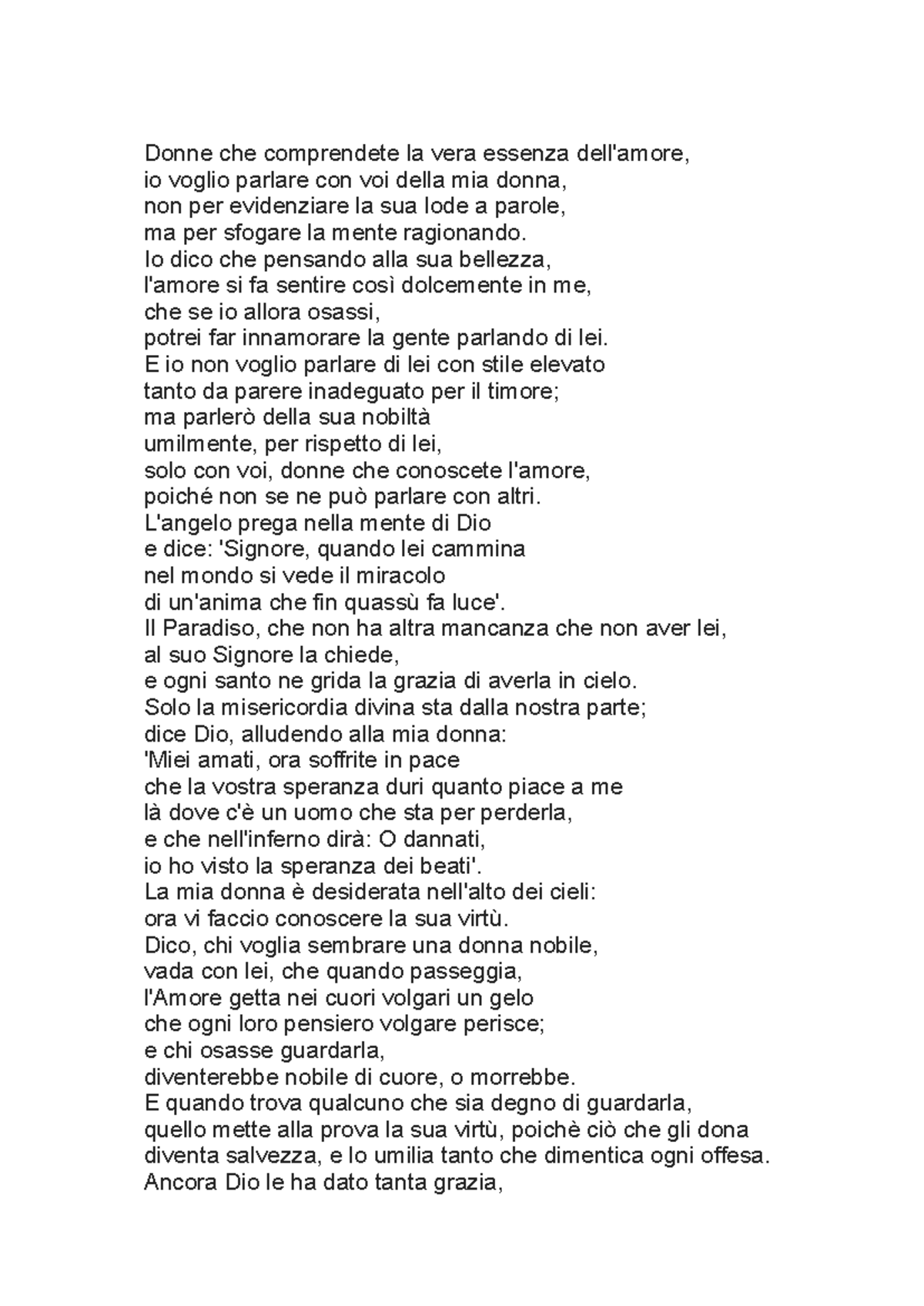 Dante-voi ch'avete intelletto d'amore - Donne che comprendete la vera ...