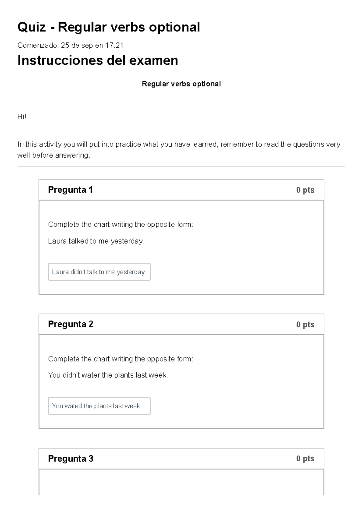 Examen Quiz - Regular verbs optional - Quiz - Regular verbs optional ...