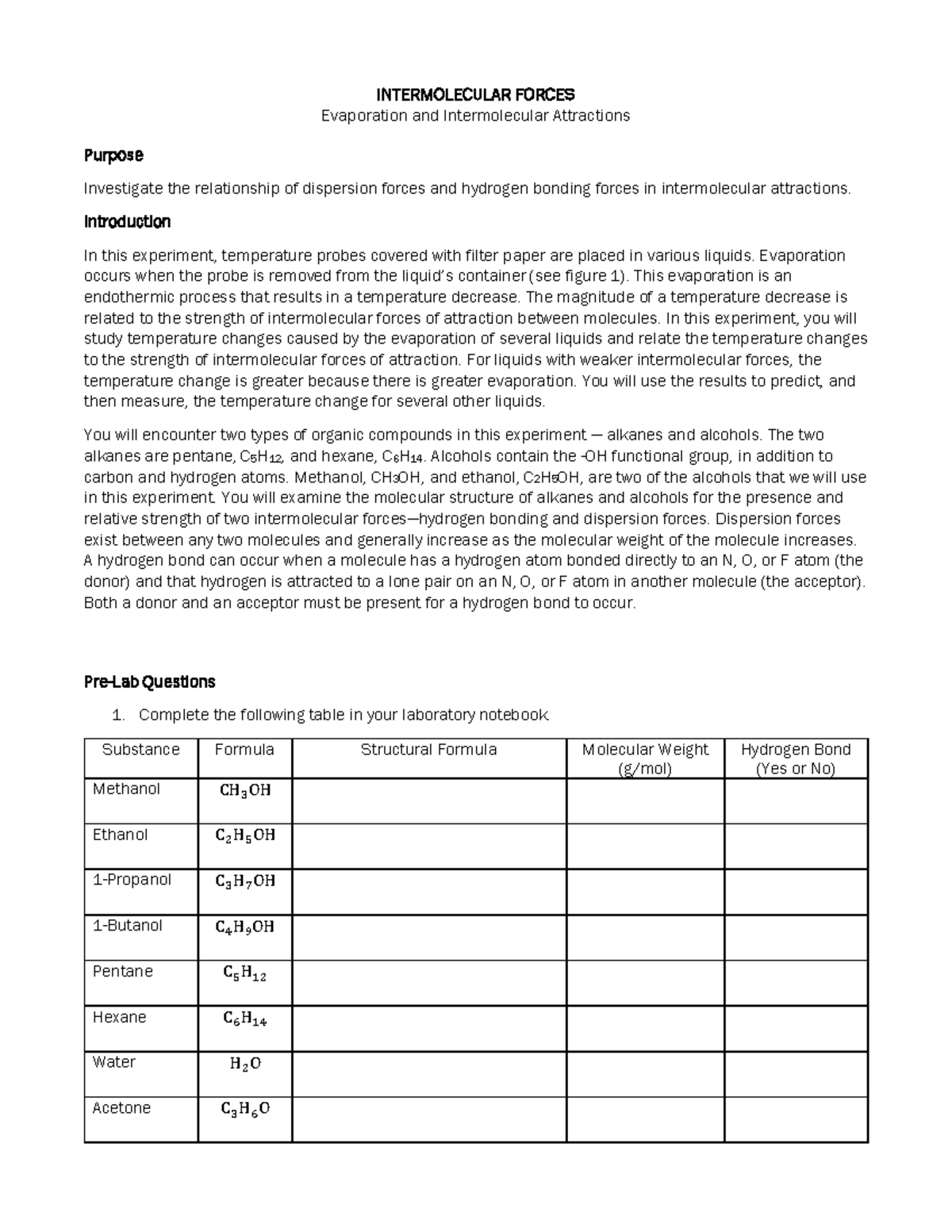 IMF - assignment - INTERMOLECULAR FORCES Evaporation and Intermolecular ...