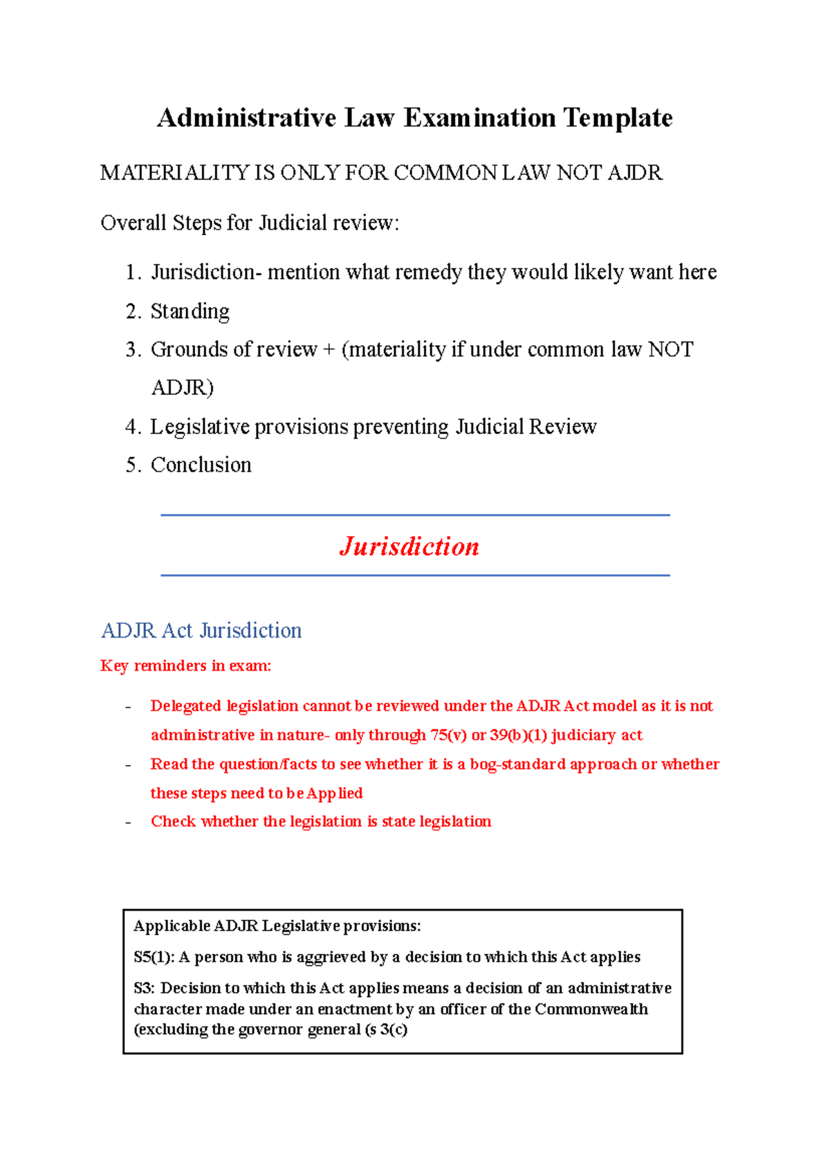 Administrative Law Examination Template - Administrative Law ...